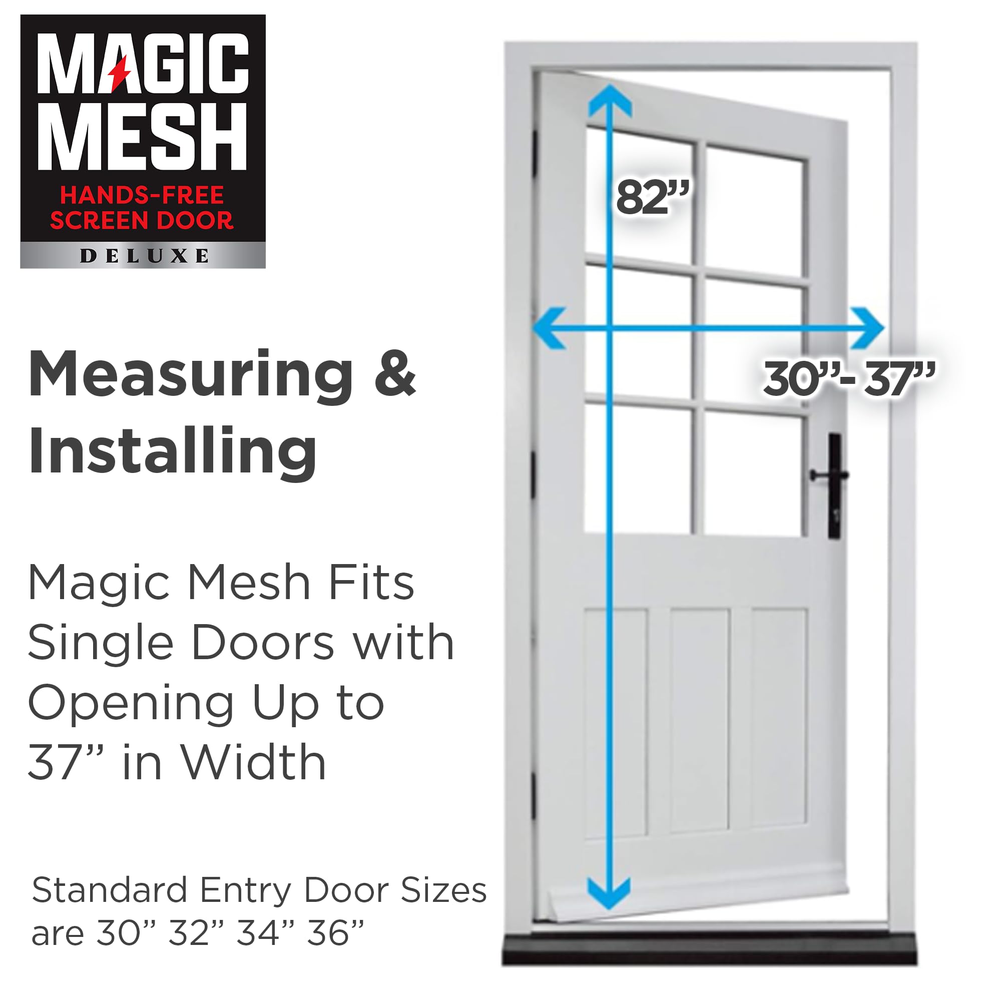 Magic Mesh Deluxe- Black- Hands Free Magnetic Screen Door, Mesh Curtain Keeps Bugs Out, Frame Hook & Loop, Hands Free, Pet & Kid Friendly- Fits Doors up to 39 x 83 Inches