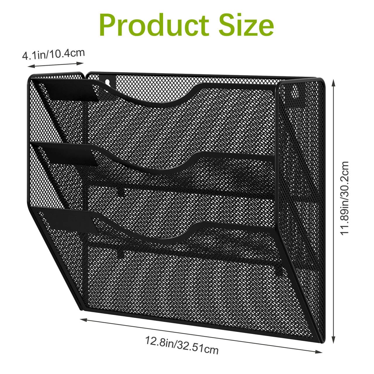 EasyPAG Office File Organizer 3 Pocket Vertical Wall Hanging File Folders Holder Mail Paper Holder Rack ,Black