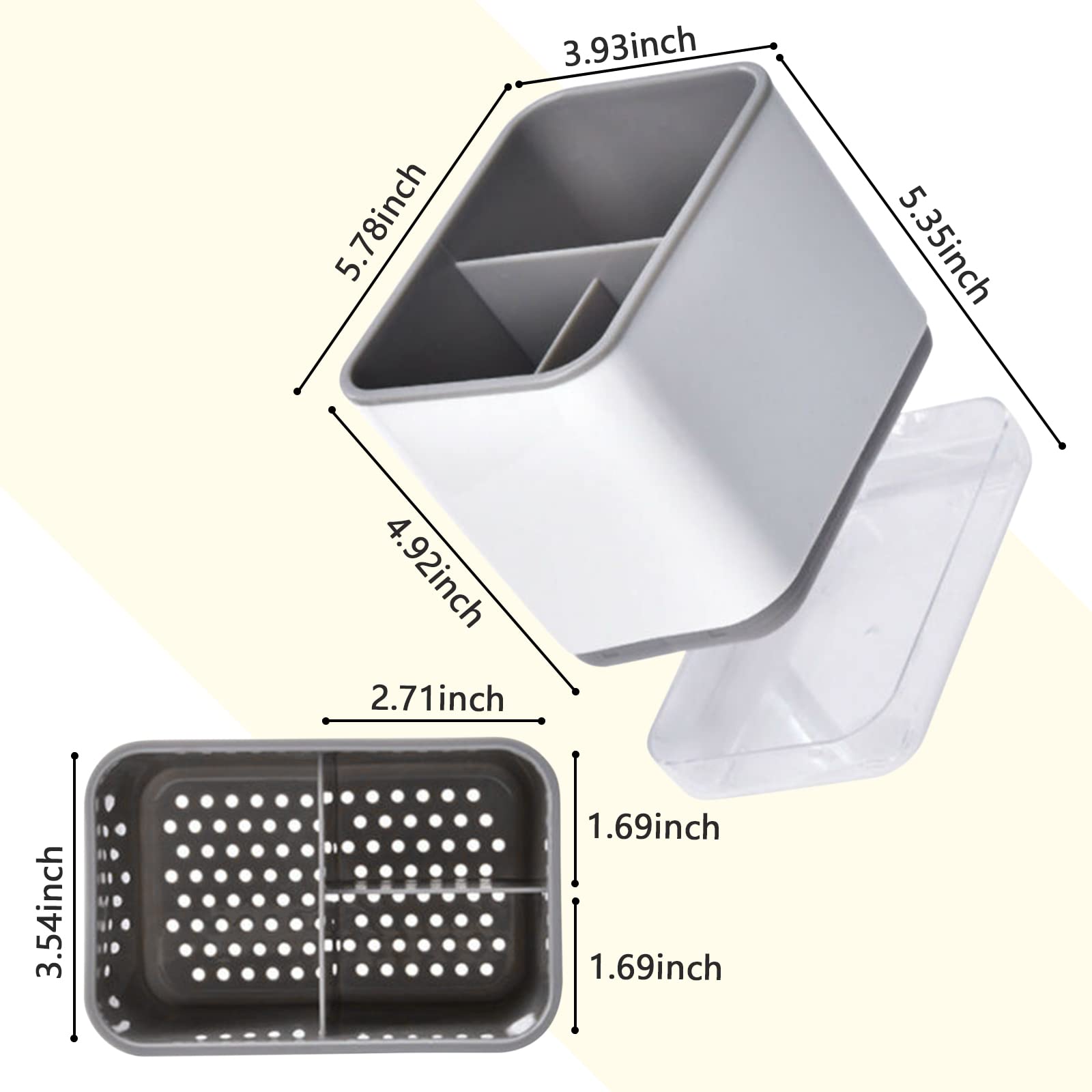 Utensil Holder Cutlery Drainer Sink Caddy, Chopsticks Holder Spoon Chopsticks Fork Drain Rack Basket Storage Holder Organizer Compartment Box-Grey