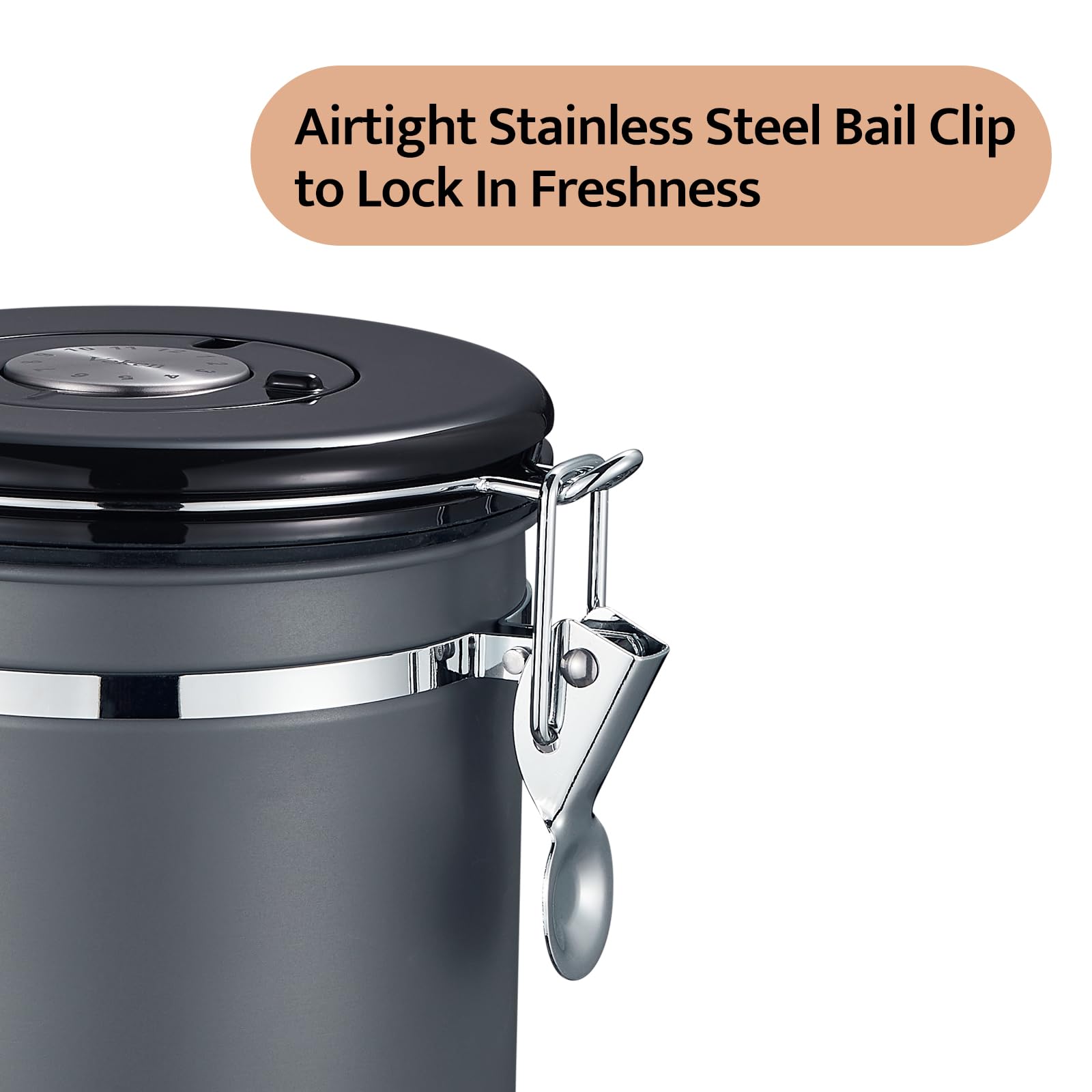 Veken Coffee Canister, Airtight Stainless Steel Kitchen Food Storage Container with Date Tracker and Scoop for Grounds Coffee, Beans, Tea, Flour, Cereal, Sugar, 22OZ, Gray