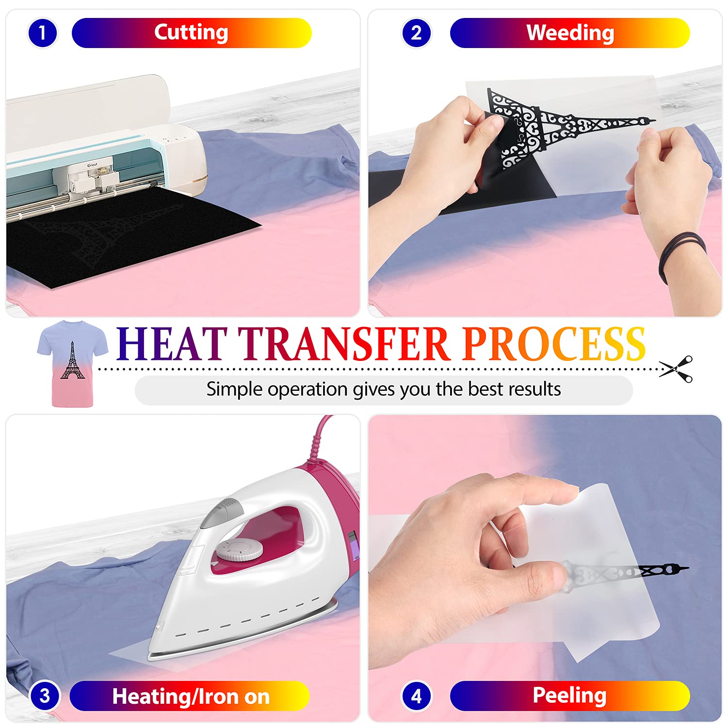 TransWonder Black Heat Transfer Vinyl - 12 x10, Iron on Vinyl HTV Vinyl for Cricut Air or Maker Heat Press T Shirts Gifts for Easter(Matte Black)
