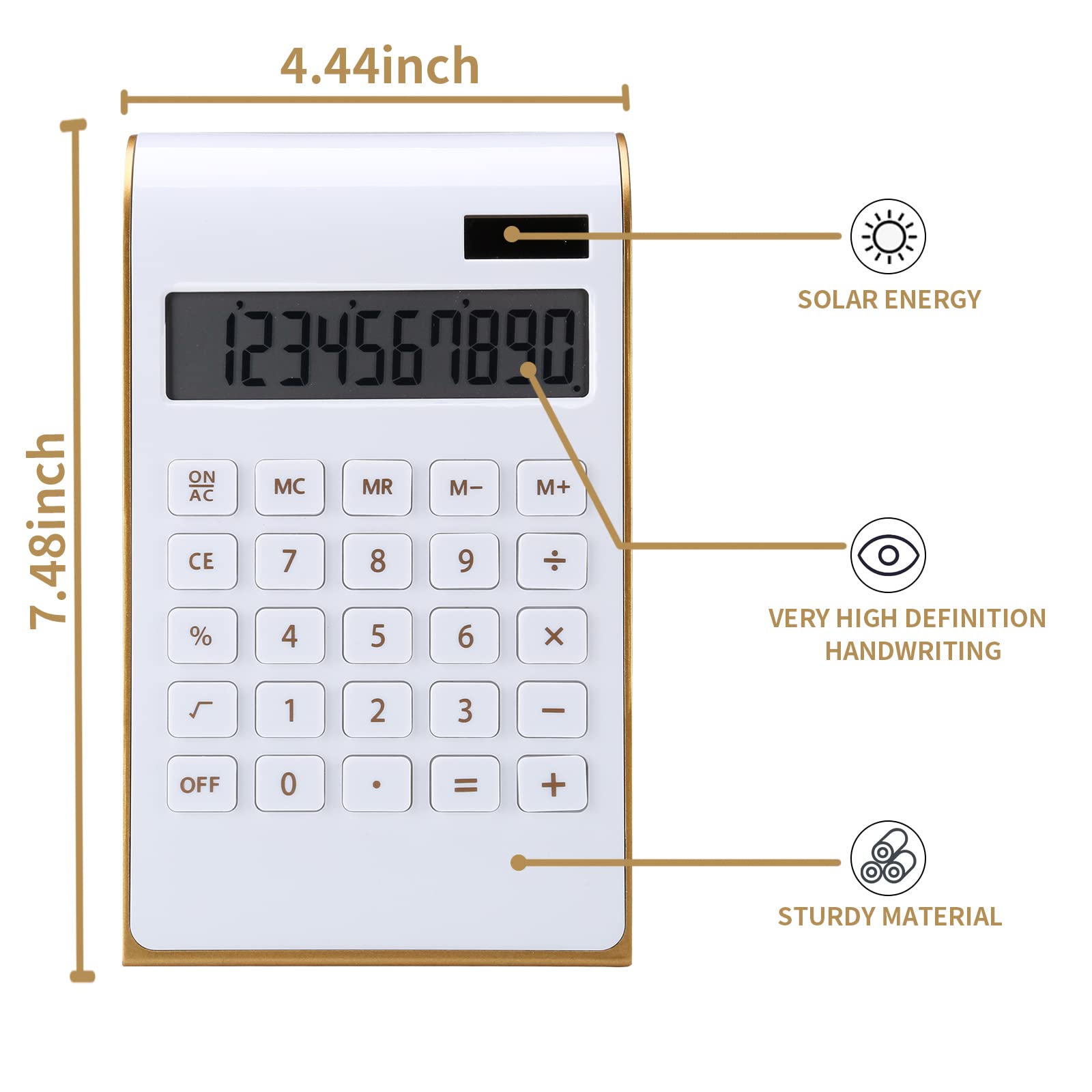 Calculator, Slim Elegant Design, Office/Home Electronics, Dual Powered Desktop Calculator, Solar Power, 10 Digits, Tilted LCD Display, Inclined Design, White (Slim2)