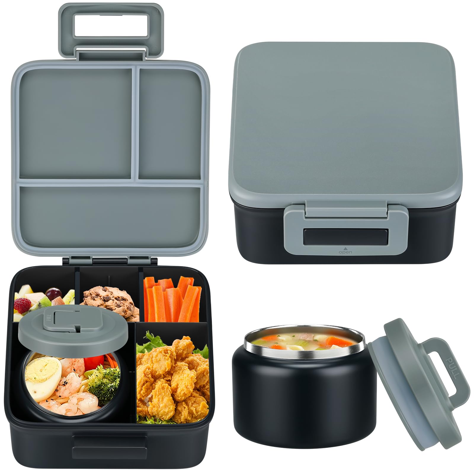 MAISON HUIS Bento Lunch Box for Kids With 8oz Soup Thermos, Leakproof Lunch Compartment Containers with 4 Compartment Bento Box, Thermos Food Jar and Lunch Bag, BPA Free,Travel, School(Unicorn)
