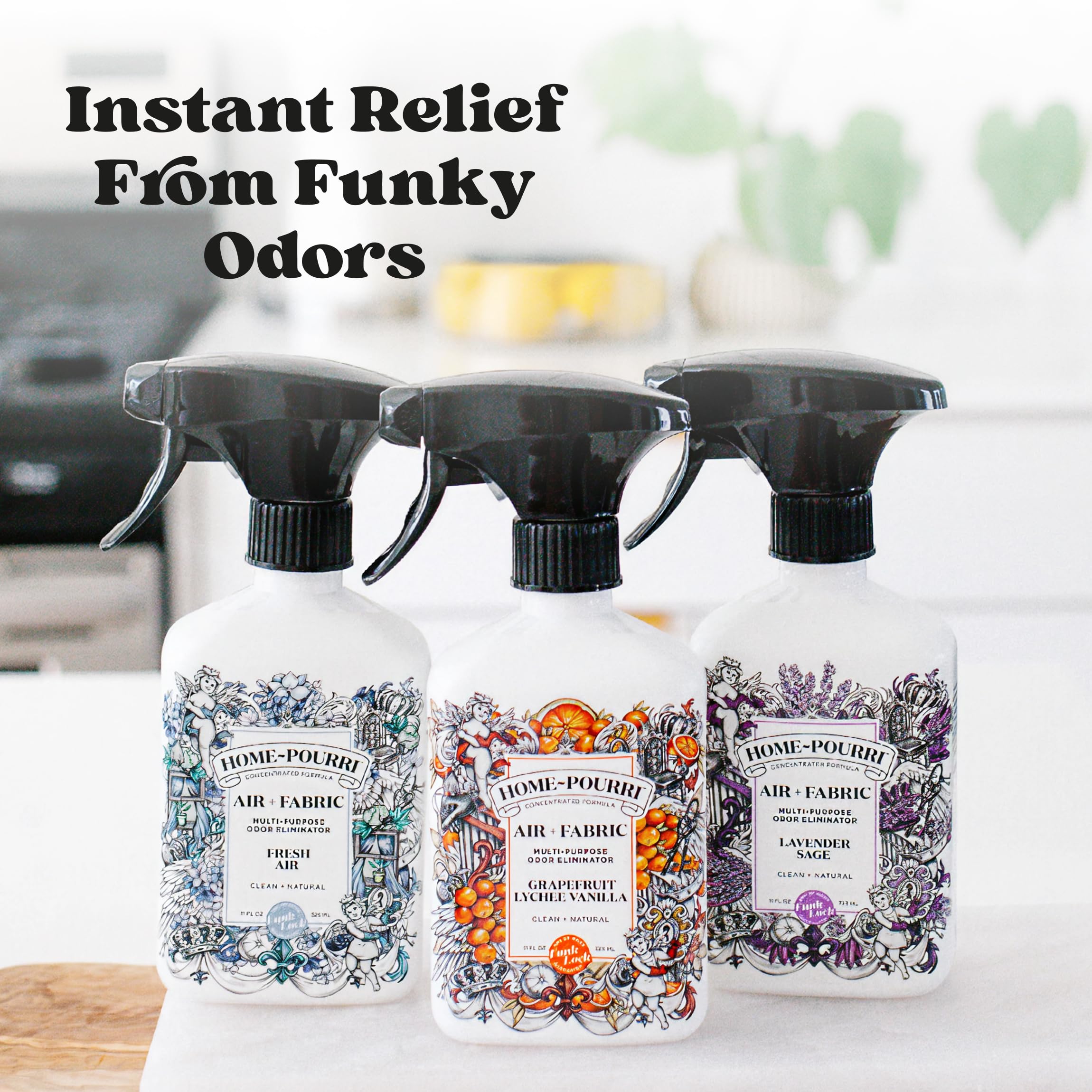Home-Pourri Air + Fabric Multi-Purpose Odor Eliminator, Fresh Air, 11 Fl Oz - Jasmine, Fresh Air and Mint