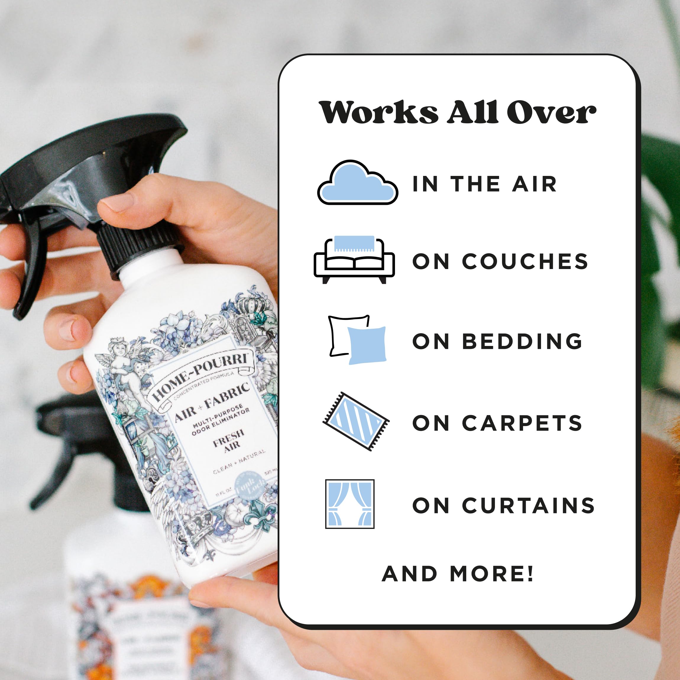 Home-Pourri Air + Fabric Multi-Purpose Odor Eliminator, Fresh Air, 11 Fl Oz - Jasmine, Fresh Air and Mint