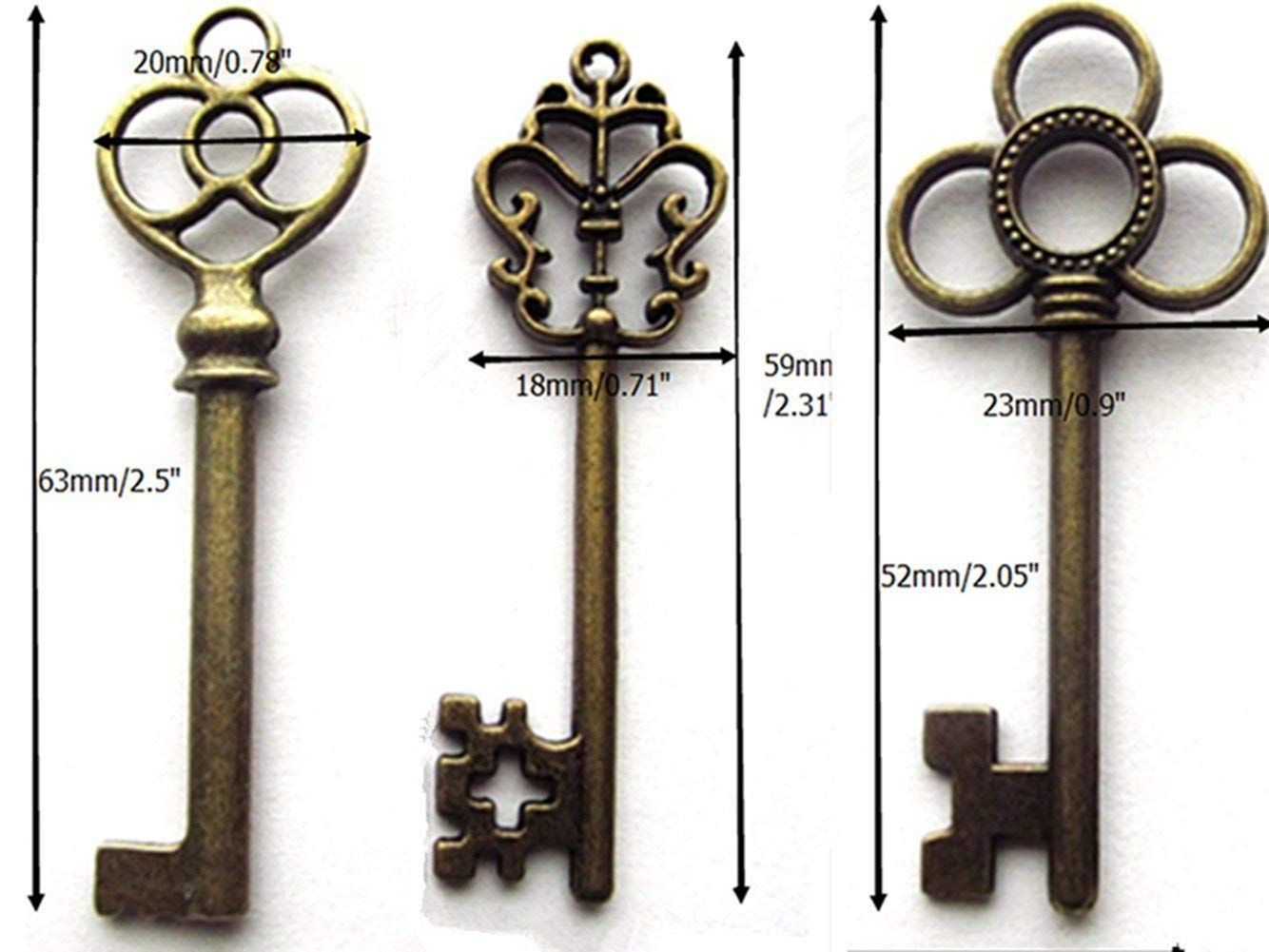 Aokbean Mixed Set of 30 Large Skeleton Keys in Antique Bronze - Set of 30 Keys