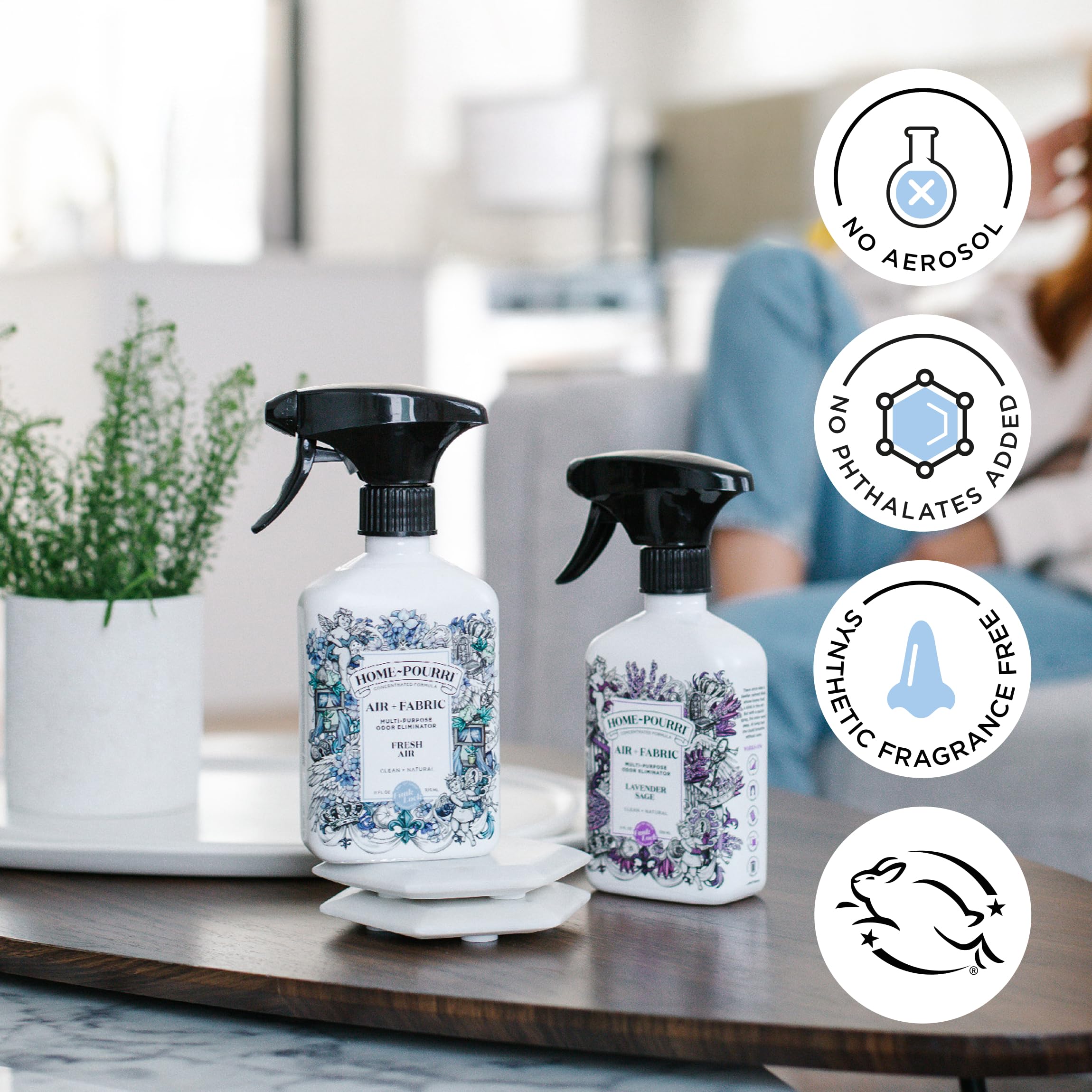 Home-Pourri Air + Fabric Multi-Purpose Odor Eliminator, Fresh Air, 11 Fl Oz - Jasmine, Fresh Air and Mint