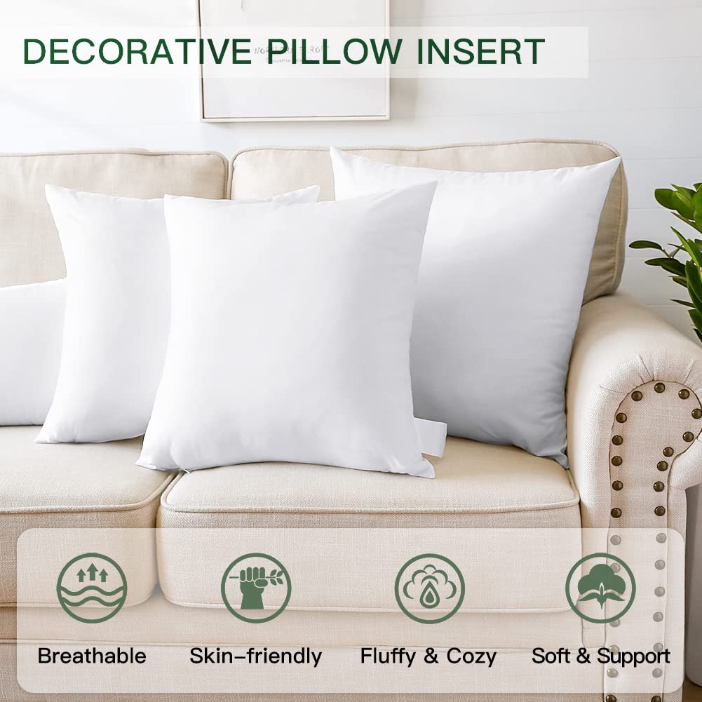 OTOSTAR Pack of 4 Throw Pillow Inserts, 18 x 18 Square Cushion Inner Soft Fluffy Plump Stuffer Cushion Pads White Decorative Pillow Inserts