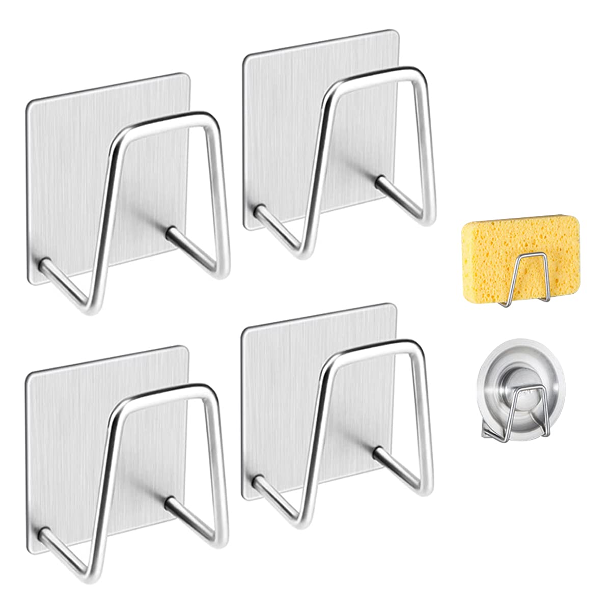 4 Pack Sink Sponge Holder for Kitchen Sink Premium SUS304 Stainless Steel Rustproof Waterproof Quick Drying Small Strong Adhesive Sponge Holder (4)