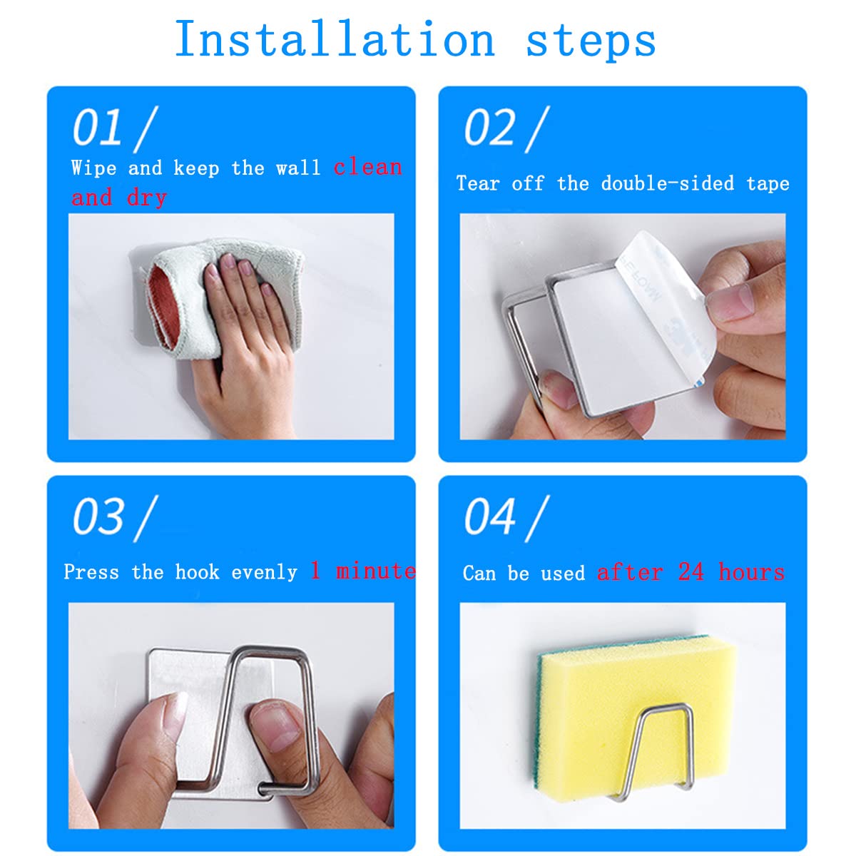 4 Pack Sink Sponge Holder for Kitchen Sink Premium SUS304 Stainless Steel Rustproof Waterproof Quick Drying Small Strong Adhesive Sponge Holder (4)