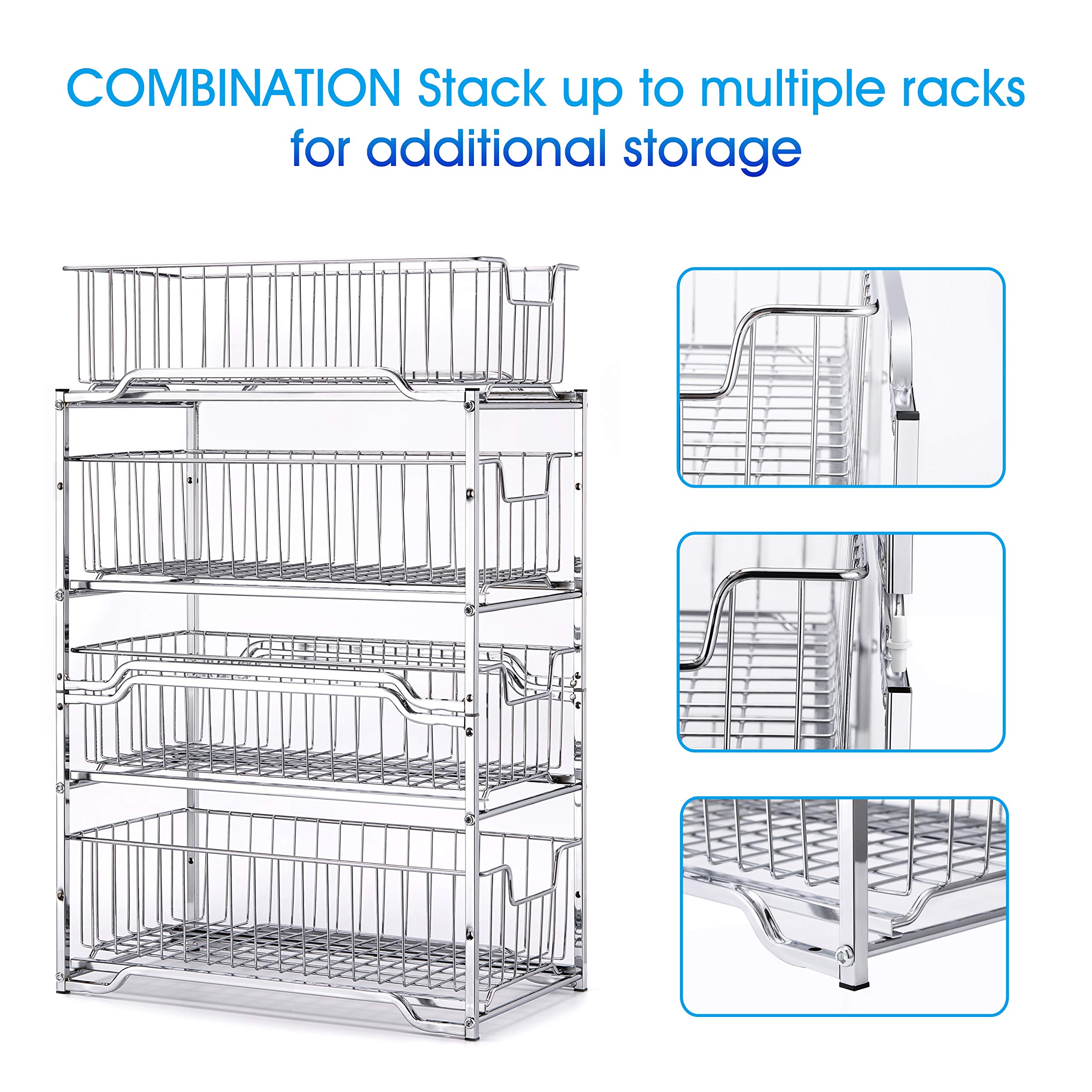 Simple Trending Stackable 2-Tier Under Sink Cabinet Organizer with Sliding Storage Drawer, Chrome