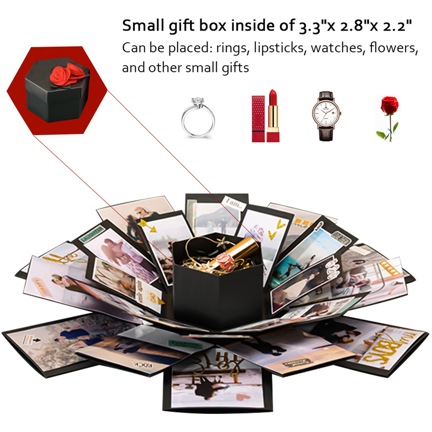Vienrose Explosion Gift Box Set Surprise Gift Photo Box Creative DIY Scrapbooking Picture Album Accessories Couple Gifts for Birthday Proposals Valentine's Day