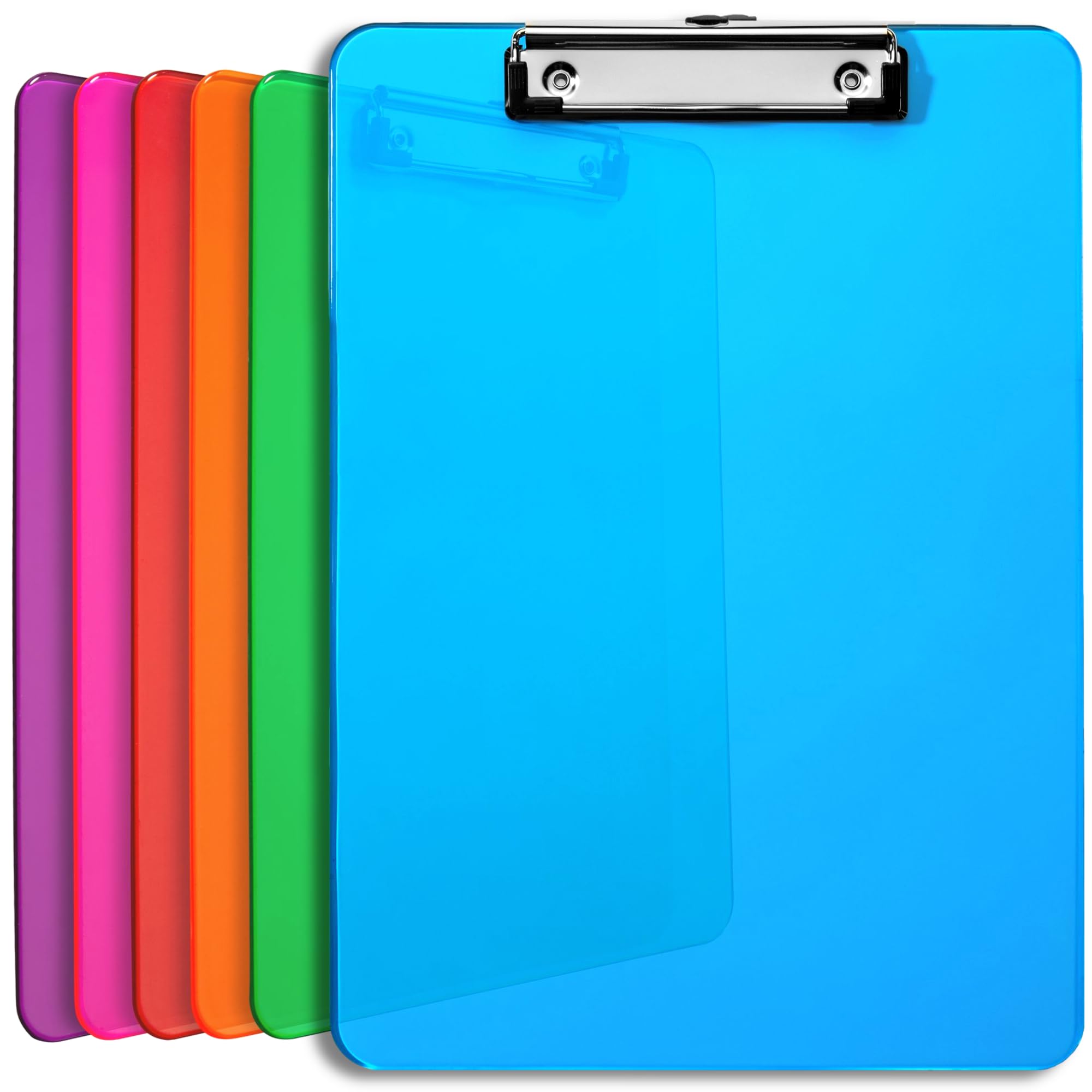 Plastic Clipboards (Set of 6) Multi Pack Clipboard (Colored Assorted) Strong 12.5 x 9 Inch | Holds 100 Sheets! Acrylic Clipboards with Low Profile Clip | Cute Clip Boards Board Clips