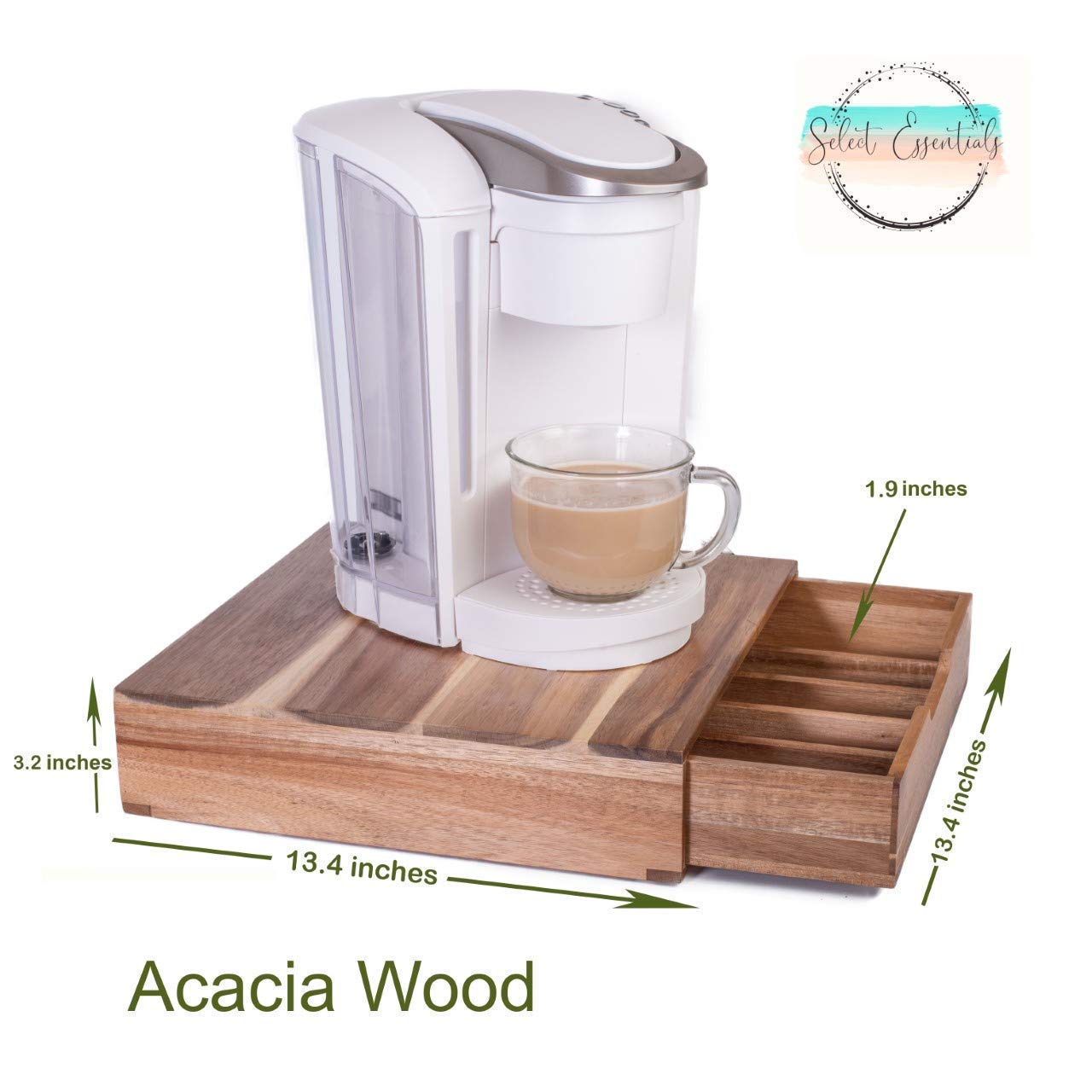 Select Essentials Coffee Pod Drawer - Acacia Wood Coffee Storage Drawer, Espresso Pods Holder, Rustic Coffee Pod Holder for Kitchen, Wooden Coffee Pod Organizer compatible with K Cups/OringinalLine