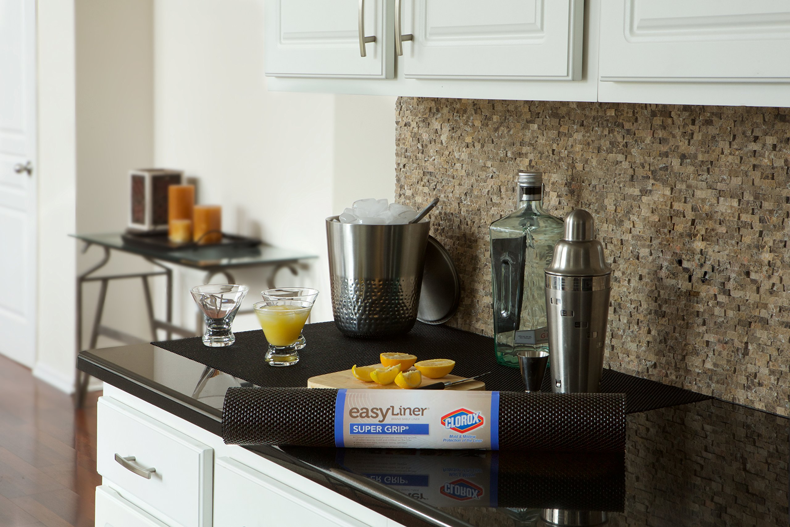 Duck Brand 284150 Super Grip Easy Liner Shelf Liner with Clorox, 20 inches x 6-Feet, Black