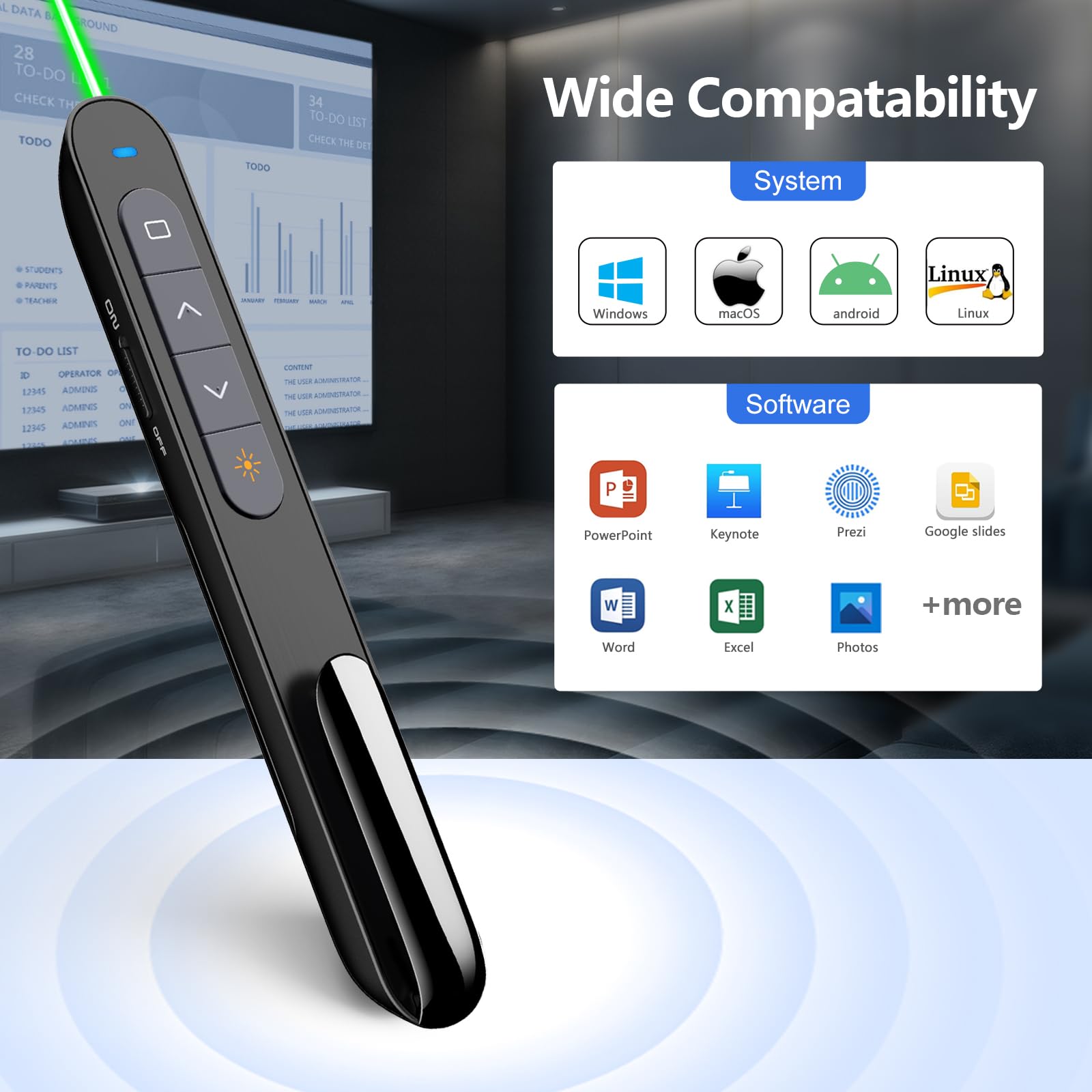 NORWII N76 Wireless Presenter with Green Light, 330FT Ofifice Presentation Remotes Presentation Clicker for Powerpoint Presentations, Presentation Pointer Slide Clicker Supports Hyperlink/Volume