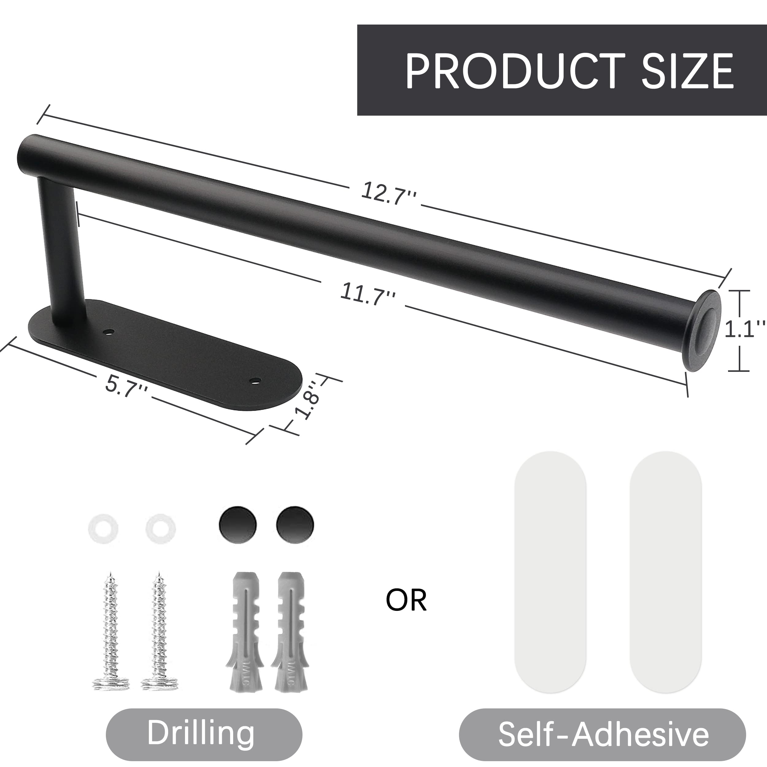 EARTHALL Hanging Paper Towel Holder Under Cabinet no Drilling, Black Hand Towel Holder for Bathroom Wall, Self Adhesive Paper Towel Holder Wall Mount, Paper Towel Rack for Kitchen/RV, Kitchen Decor