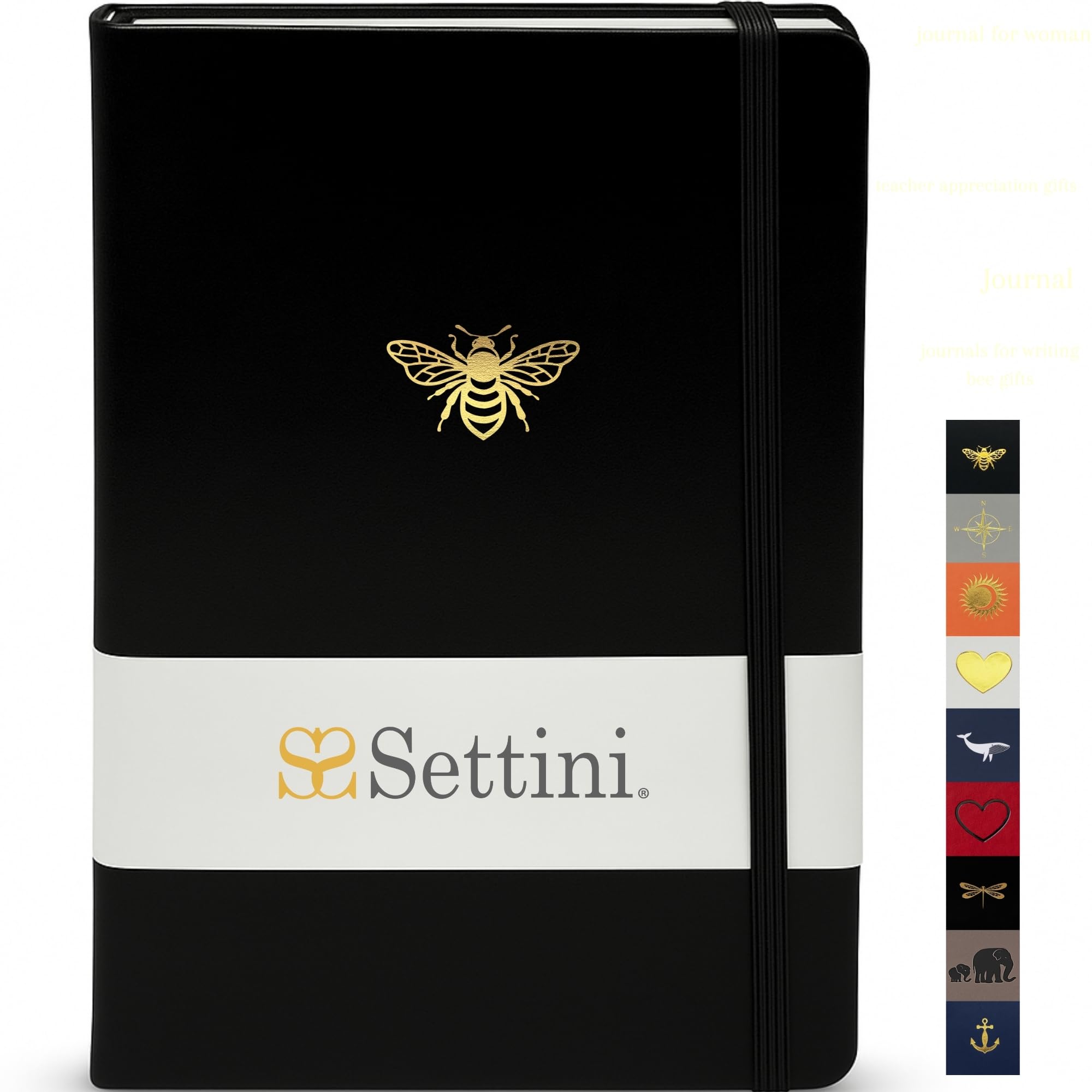SETTINI Journals for Writing - Gift for Women and Men - Hardcover Notebook - Cute Journal - Lined Journal - Writing Journal -Faux Leather, Elastic Closure, Bookmark, Inner Pocket. Lay Flat (Black Bee)