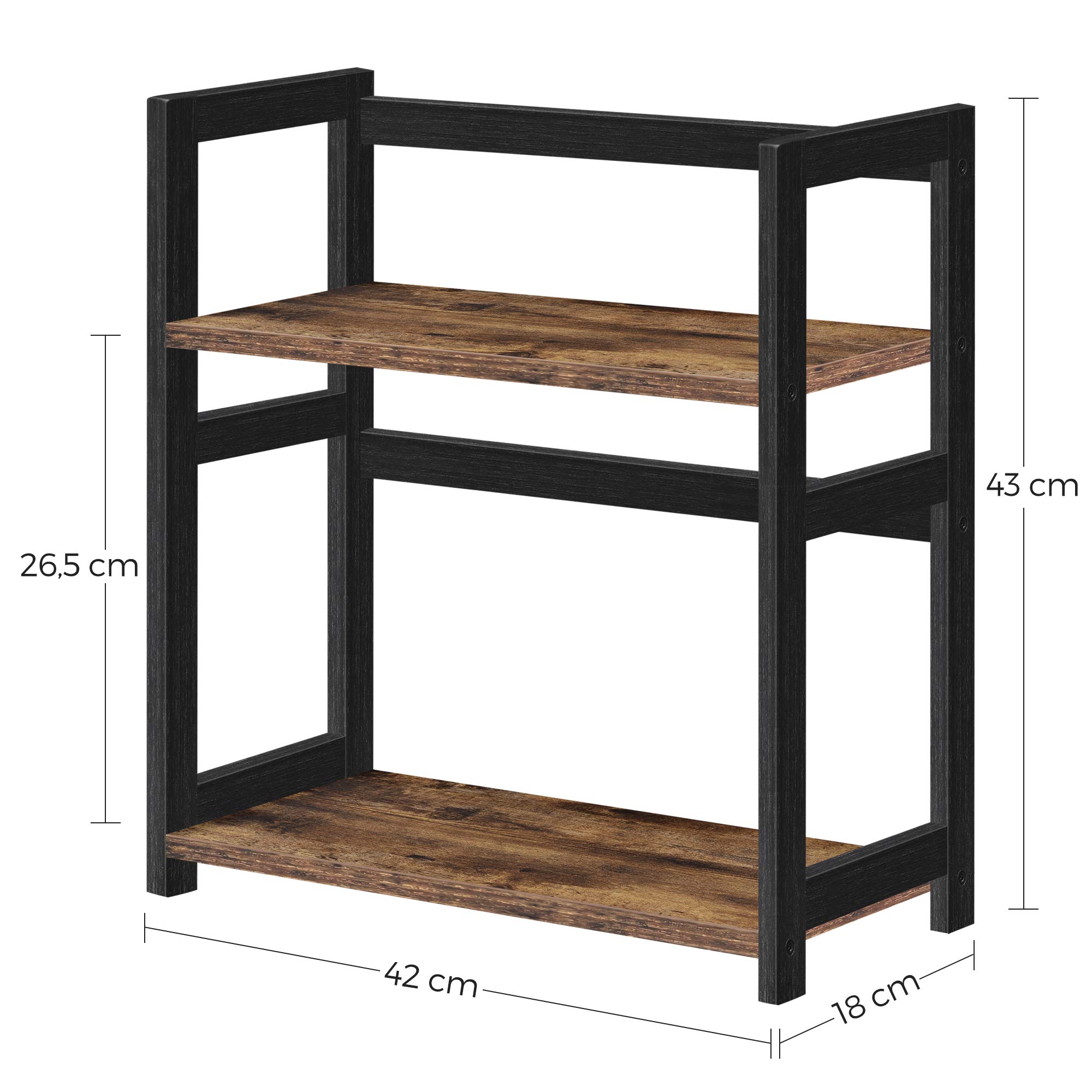 SONGMICS Spice Rack, 2-Tier Counter Shelf, Desktop Storage Organizer, for Countertop, Kitchen, Office, Living Room, Rustic Brown and Black UOFS046B01