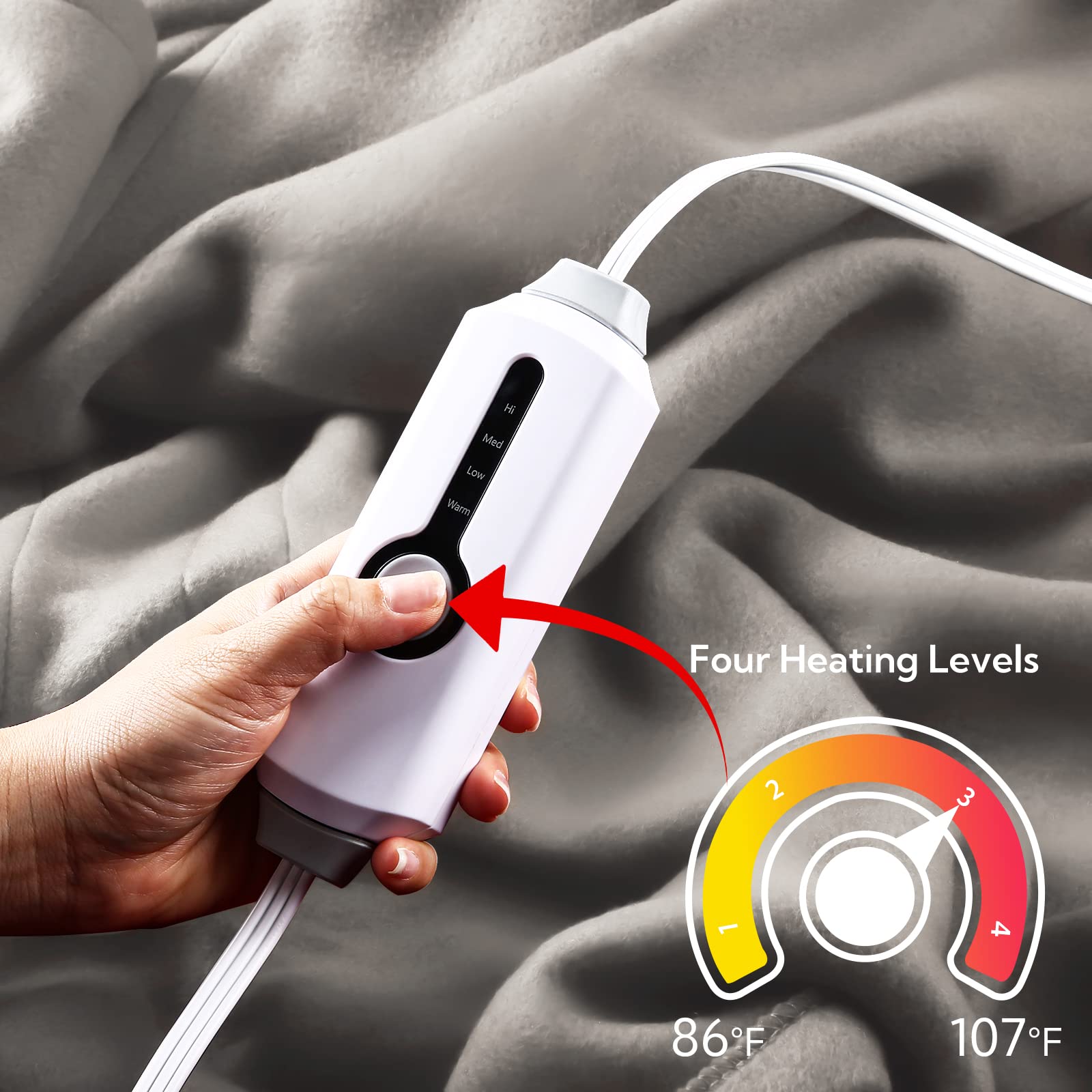 SUNNY HEAT Heated Electric Blanket Full Size 72" x 84" Quilted Fleece, Fast Heating Soft and Cozy Blanket for Bed Full-Body Coverage 4 Heating Levels & 10 Hours Timer Settings , Machine Washable, Grey