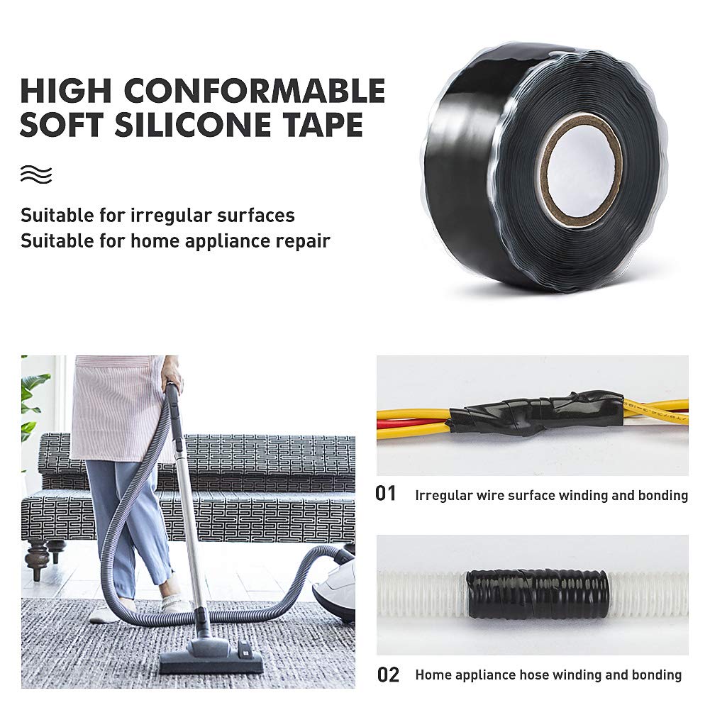 CLAVICHORD Seal Self Fusing Silicone Tape - 1 Inch Wide and 15 Feet Long Weatherproof Self Fusing Silicone Sealing Tape for Emergency Pipeline Repair/Cable Bandage/Tool Fixing(Black)