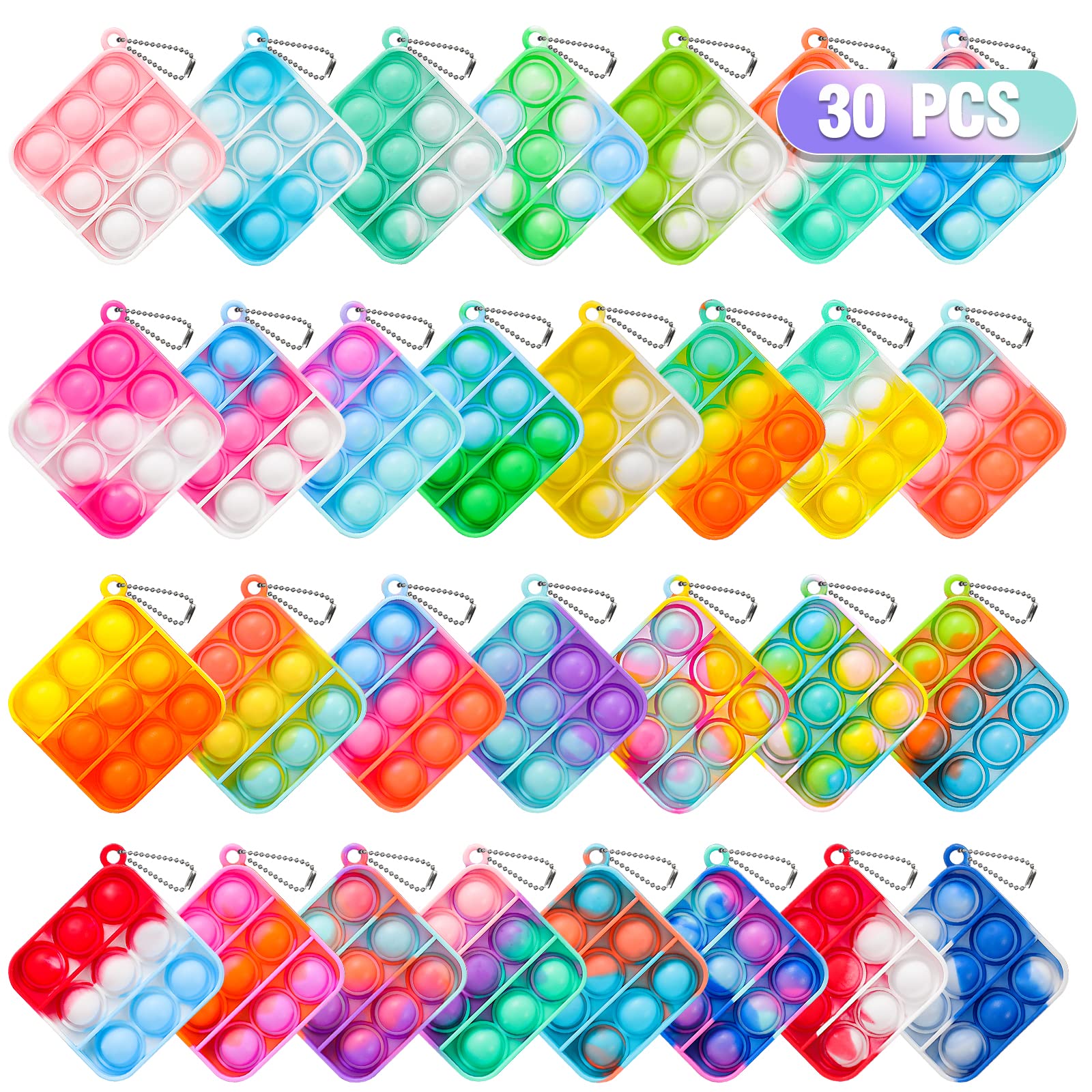 Pop Fidget Toys Its Party Favors for Kids 4-8, 30 PCS Easter Basket Stuffers Mini Pop Keychain It Fidget Toy Bulk Toddler Toys Fidgets Pack Sensory Toys Stress Toys Classroom Prizes for Boy Girl Adult