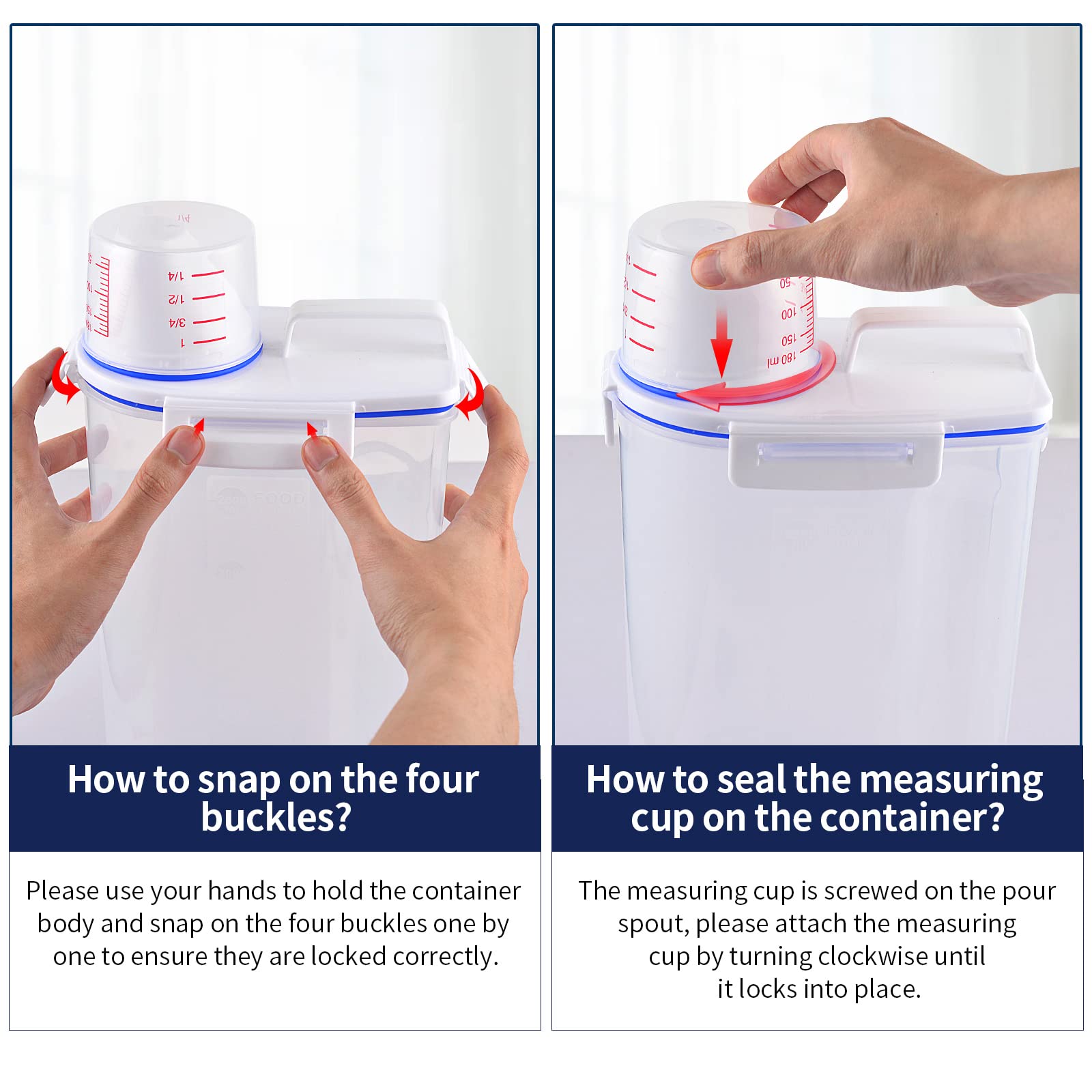 JCSHIMO Airtight Rice Storage Container, BPA Free Plastic Dry Food Container Cereal Storage Bin with Pouring Spout, Measuring Cup Food Dispenser for Cereal Beans Flour Sugar