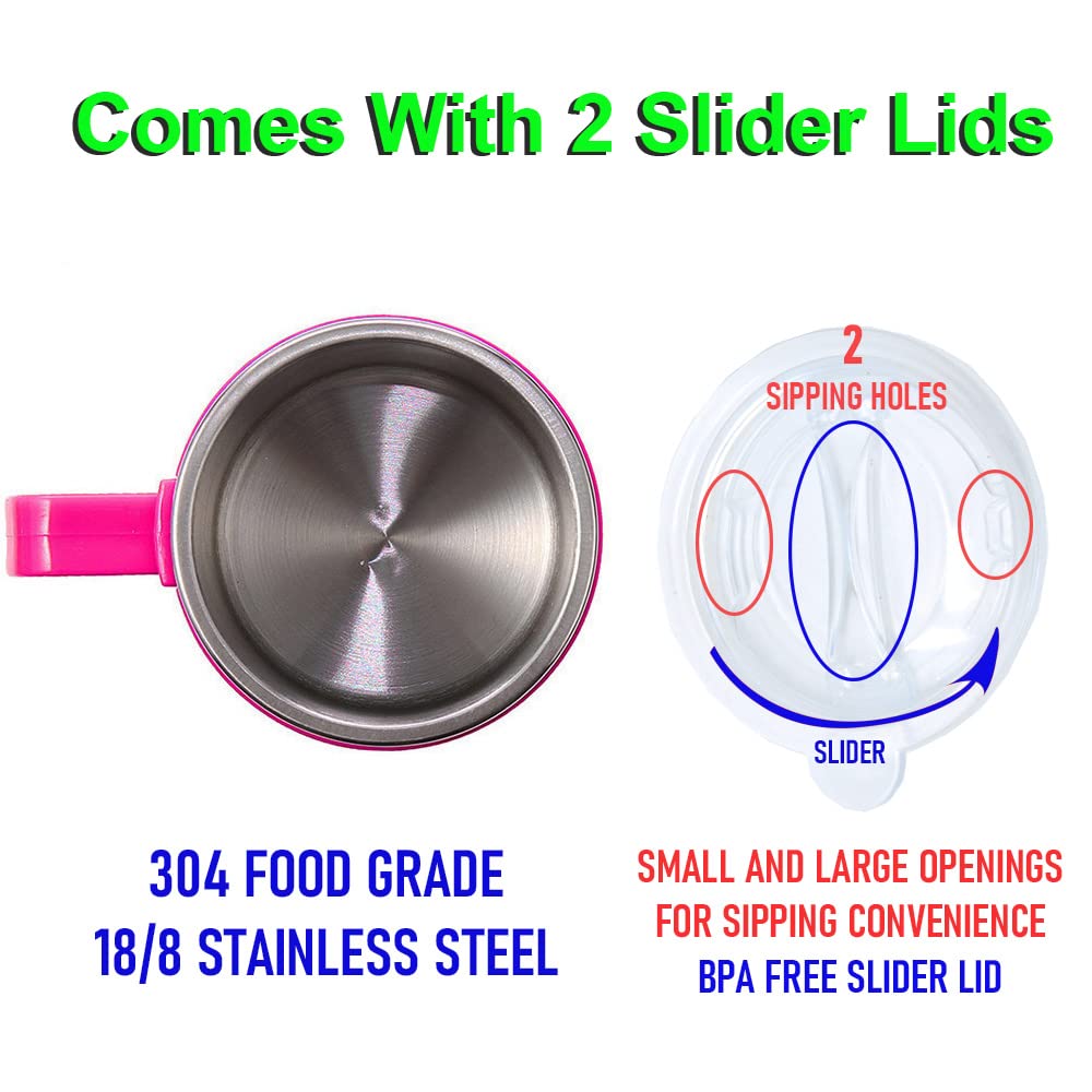 F-32 12 Oz Kids Stainless Steel Unicorn Pink 3D Mug with 2 Pack Slider Closure Lids - Eco-Friendly - BPA Free Signature Collection (Unicorn Pink)
