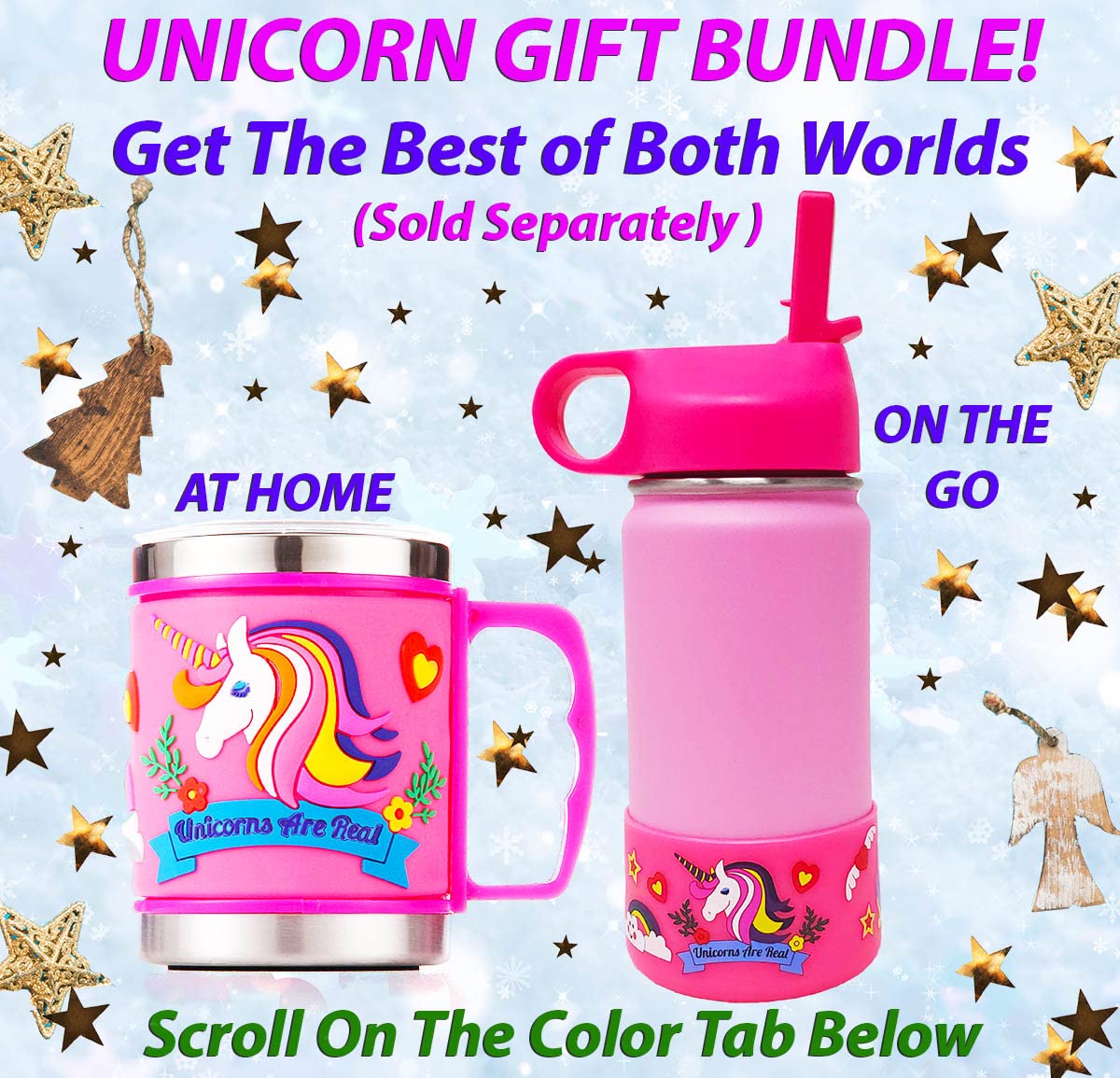 F-32 12 Oz Kids Stainless Steel Unicorn Pink 3D Mug with 2 Pack Slider Closure Lids - Eco-Friendly - BPA Free Signature Collection (Unicorn Pink)