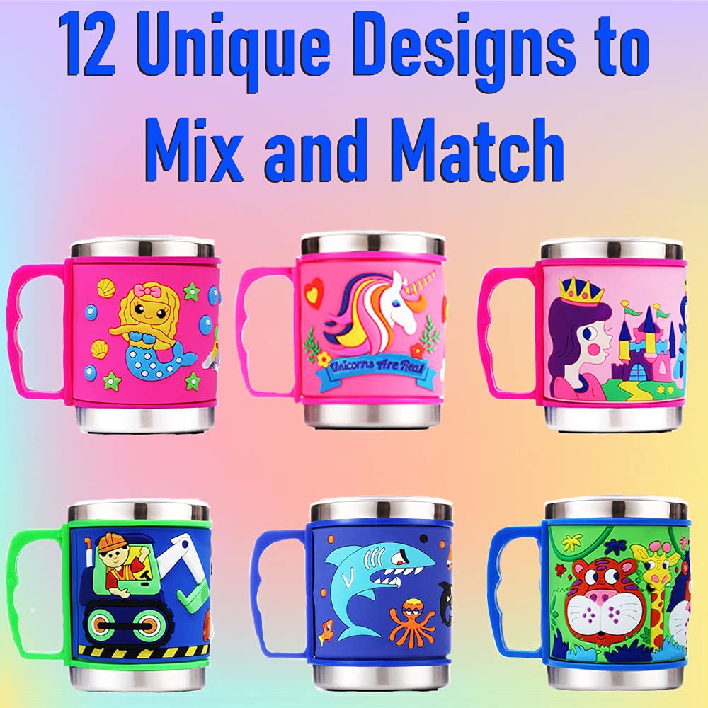 F-32 12 Oz Kids Stainless Steel Unicorn Pink 3D Mug with 2 Pack Slider Closure Lids - Eco-Friendly - BPA Free Signature Collection (Unicorn Pink)
