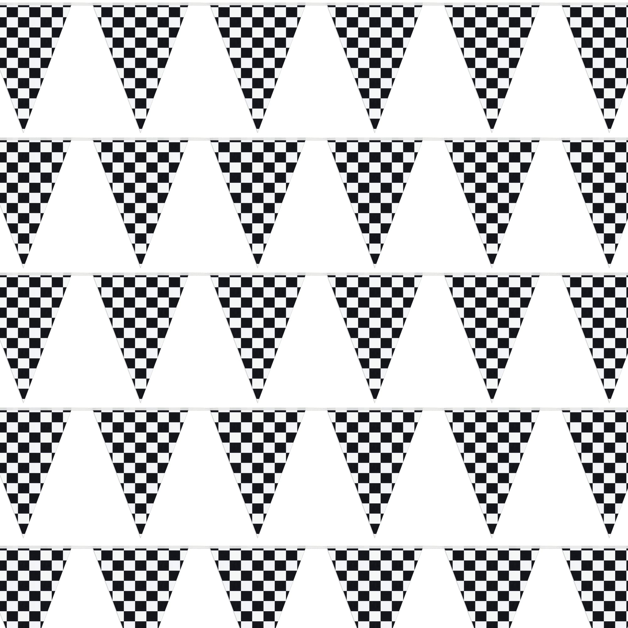 Checkered Flags Black and White 100’ FT Pennant Racing Banner | NASCAR Theme Party Decoration Plastic Flag | Race Car Parties Décor | Decorative Birthday BBQ Bar Hanging Accessories | 1 Banner