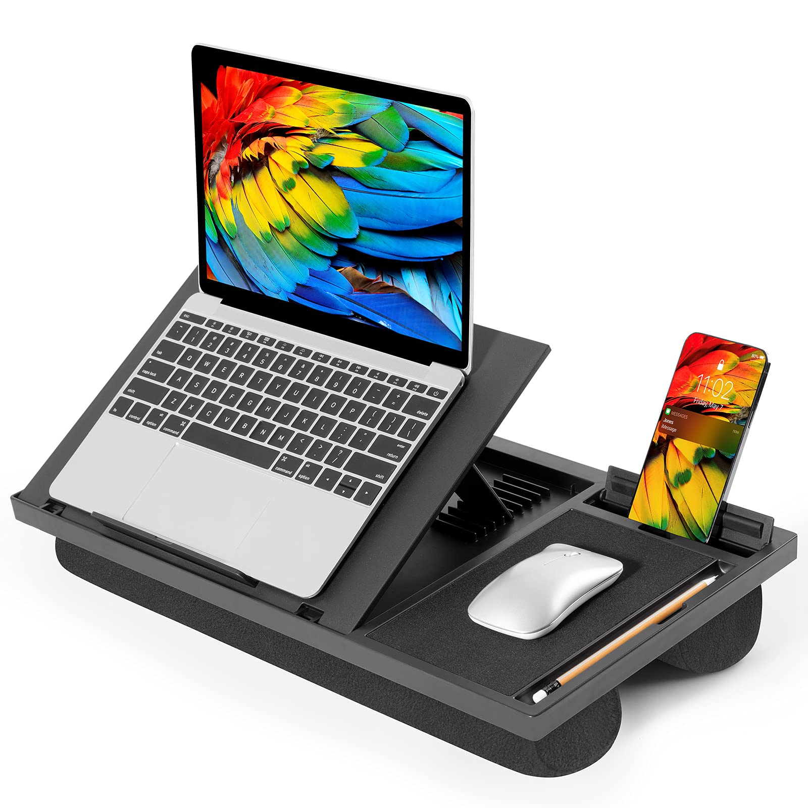 LORYERGO Laptop Lap Desk, Large Lap Desk with Cushion, 8 Angle Adjustable, Lap Desk for Laptop 17 Inches w/Mouse Pad & Cellphone Slot, Laptop Stand for Bed & Couch, Laptop Riser for Home & Office