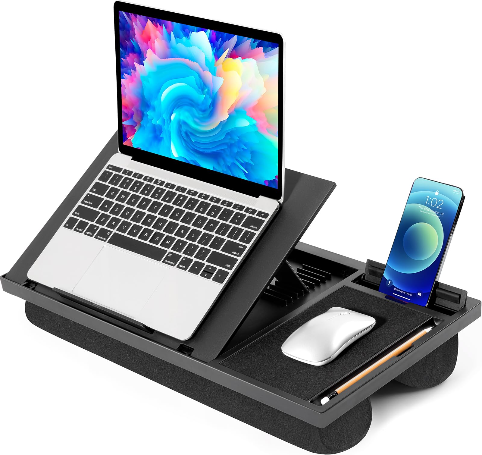 LORYERGO Laptop Lap Desk, Large Lap Desk with Cushion, 8 Angle Adjustable, Lap Desk for Laptop 17 Inches w/Mouse Pad & Cellphone Slot, Laptop Stand for Bed & Couch, Laptop Riser for Home & Office