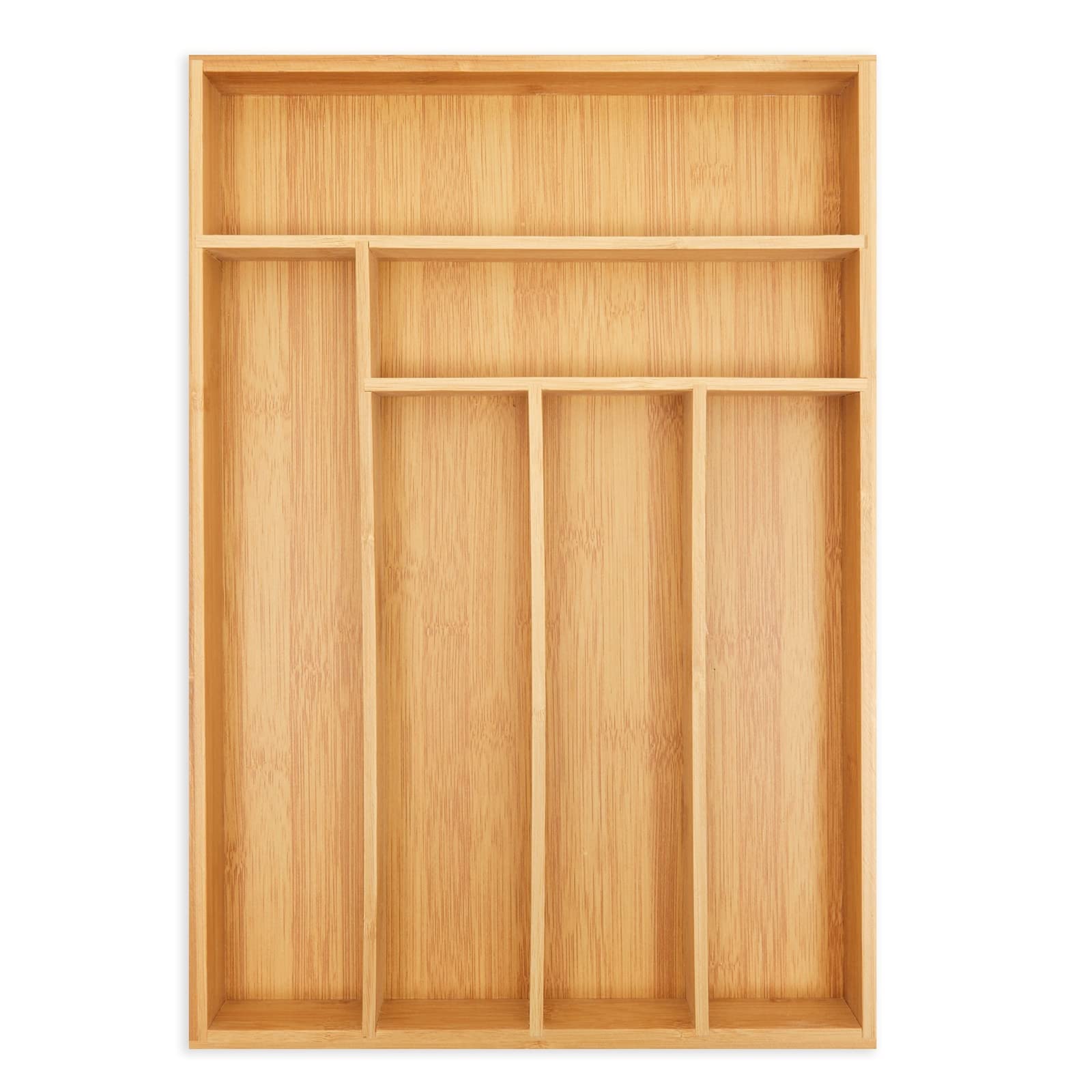 Juvale Bamboo Silverware Drawer Organizer, Wooden Cutlery Tray Holder for Kitchen, Flatware & Utensil Storage with 6 Slots, 17 x 11.75 x 1.75 Inches