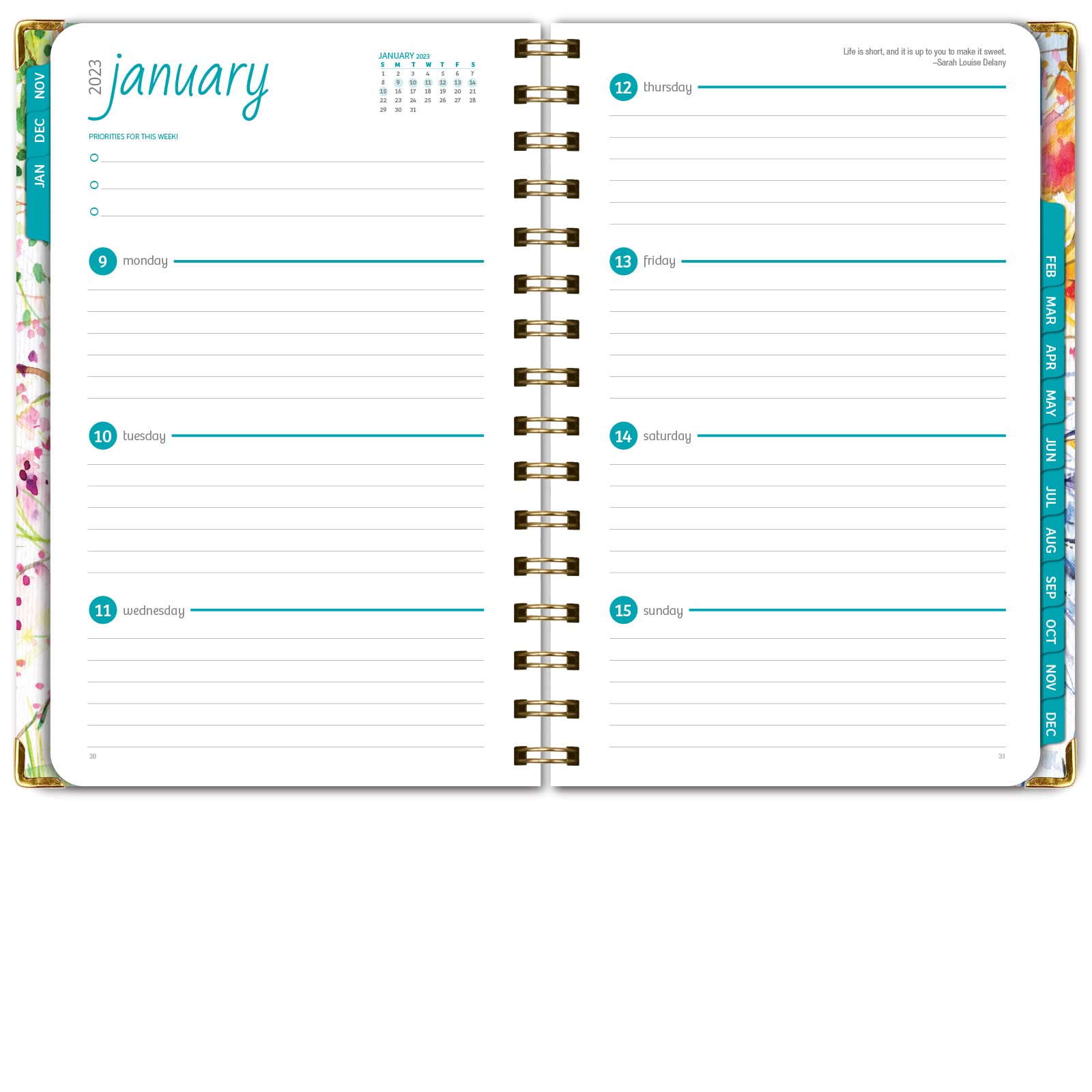 HARDCOVER 2023 Planner: (November 2022 Through December 2023) 8.5"x11" Daily Weekly Monthly Planner Yearly Agenda. Bookmark, Pocket Folder and Sticky Note Set (Tree Seasons)