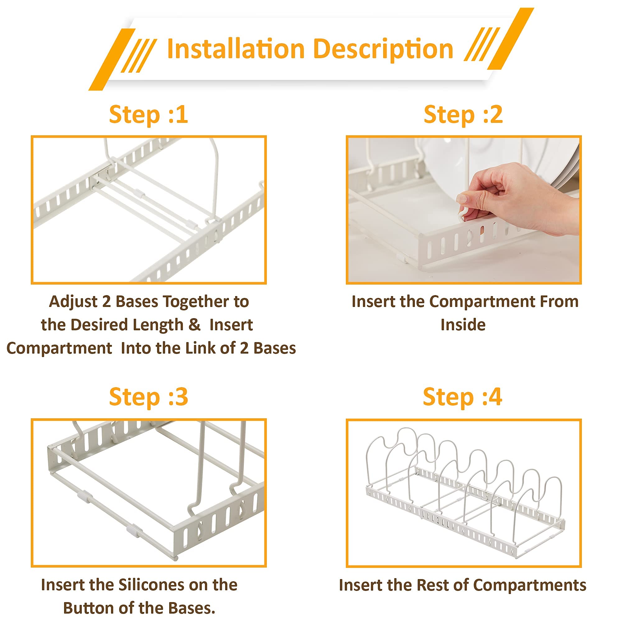 COZIMORE Pots and Pans Organizer,Pan Organizer rack for cabinet, and Rack Organizer with 7 dividers,Dish Rack for Cabinets, Lid Organizer, Cabinet Organizer WHITE