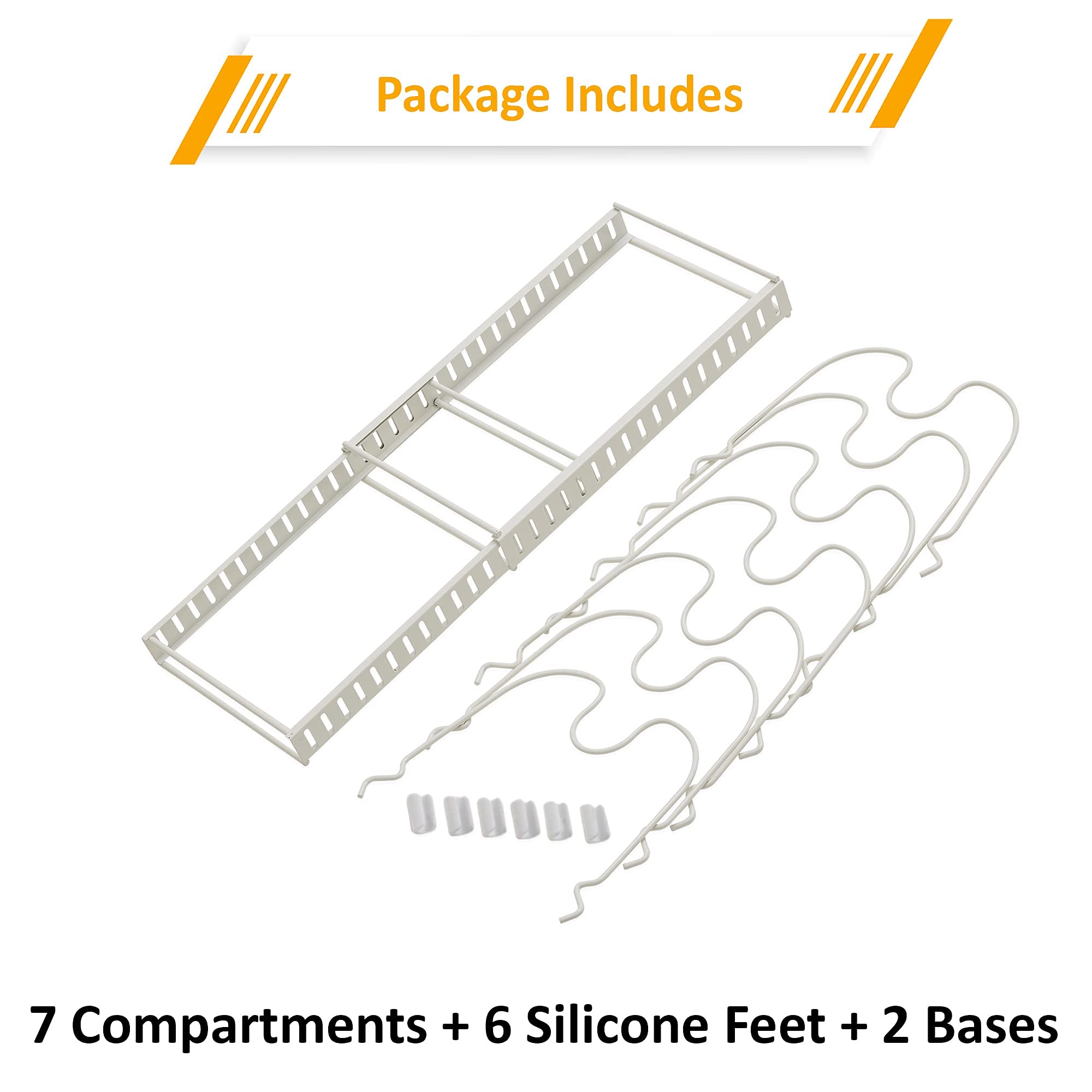 COZIMORE Pots and Pans Organizer,Pan Organizer rack for cabinet, and Rack Organizer with 7 dividers,Dish Rack for Cabinets, Lid Organizer, Cabinet Organizer WHITE