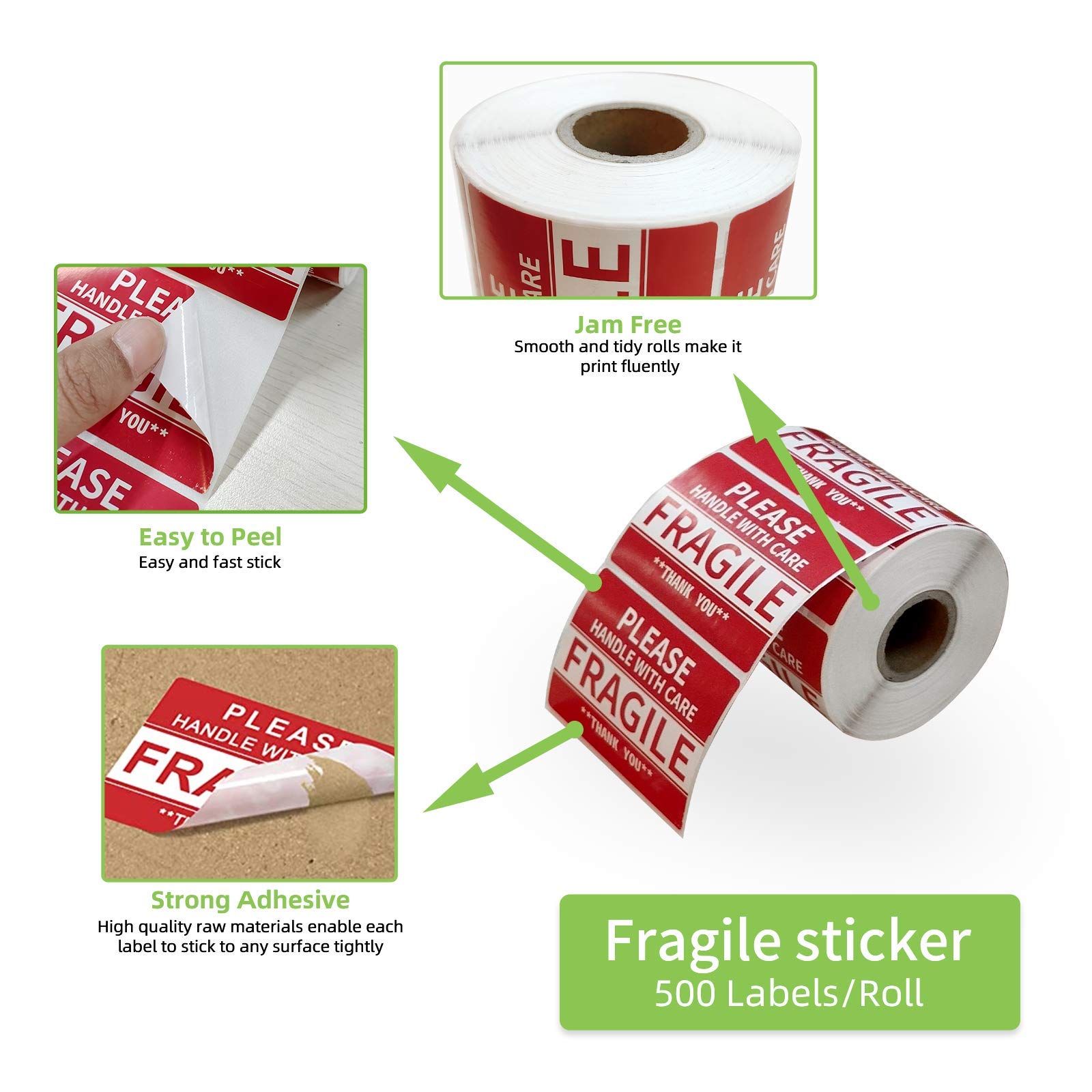 Anylabel 3 x 2 inch Handle with Care Fragile Thank You Warning Packing Shipping Label Stickers Permanent Adhesive (1 Roll, 500 Labels)