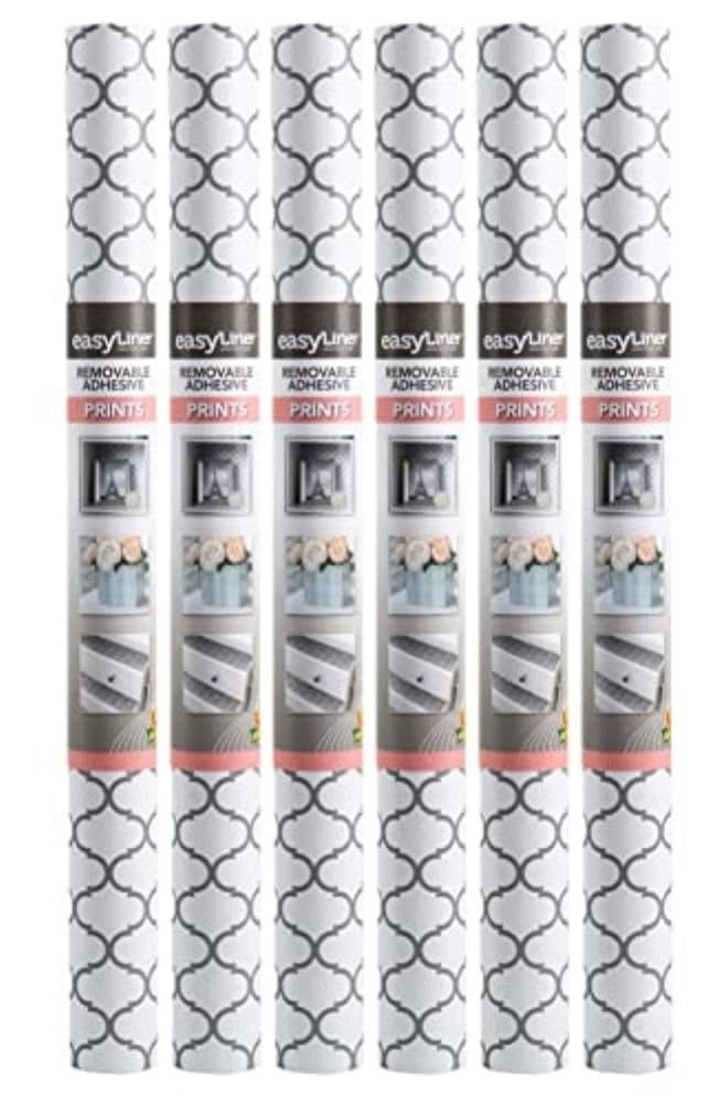 Duck EasyLiner Adhesive Laminate Prints Shelf Liner, Gray Quatrefoil, 20 in. x 15 ft, 6 Rolls