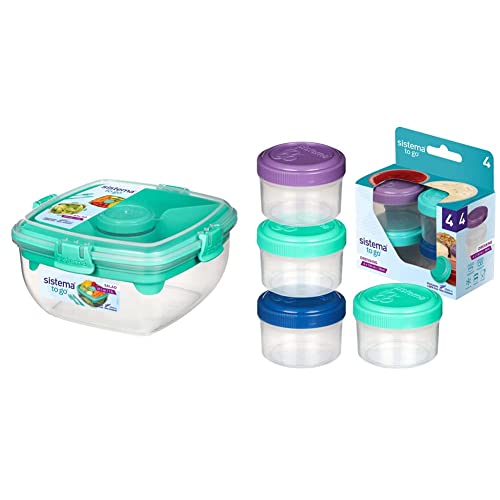 Sistema To Go Collection 1.18 Oz. Salad Dressing Containers, Pink/Green/Blue/Purple, 4 Pack, BPA Free, Reusable & Food Storage Container, 4.6 Cup