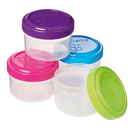 Sistema To Go Collection 1.18 Oz. Salad Dressing Containers, Pink/Green/Blue/Purple, 4 Pack, BPA Free, Reusable & Food Storage Container, 4.6 Cup