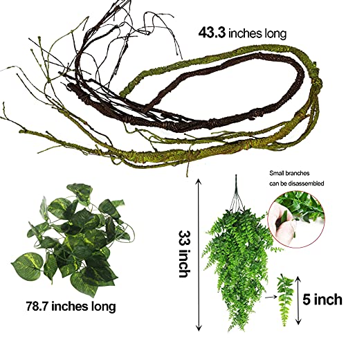 kathson 4 PCS Reptile Vines Plants Flexible Bendable Jungle Climbing Fake Vine Terrarium Plastic Plant Leaves Pet Tank Habitat Decor for Bearded Dragons Lizards Geckos Snakes Frogs