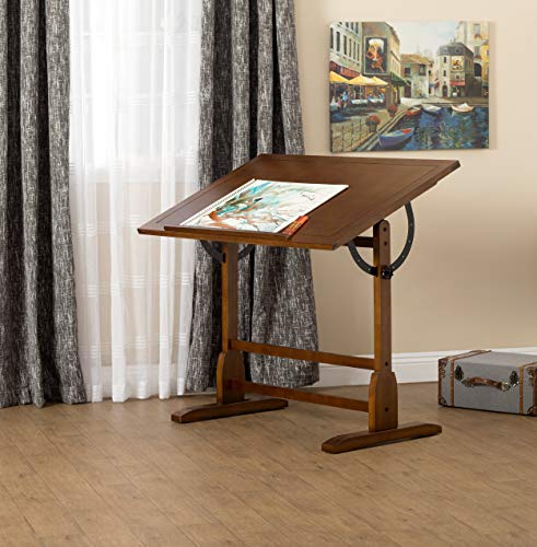 Vintage Rustic Oak Drafting Table, Top Adjustable Drafting Table Craft Table Drawing Desk Hobby Table Writing Desk Studio Desk, 42''W x 30''D & Studio Designs Ponderosa Chair in Sonoma Brown 13249