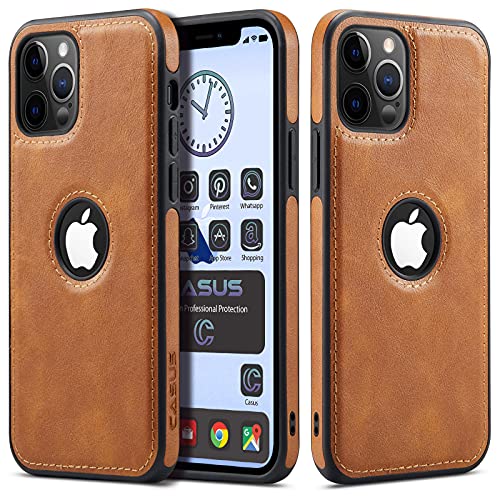 Casus Logo View Compatible with iPhone 12 Pro Max Case Slim Premium Vegan Leather Classic Luxury Elegant Thin Cover (2020) 6.7" (Brown)