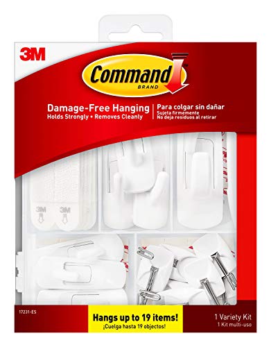 Command General Purpose Variety Kit, Hangs Up to 19 Items, Organize Damage-Free & Clear Mini Light Clips, 45 Clips, 54 Strips - Easy to Open Packaging, Decorate Damage-Free