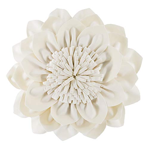 OiseauVoler Decorative Throw Pillow 3D Flower Round Pillow Accent Handmade Cushion with Insert for Couch Bed Home Decor 12 Inch Cream White