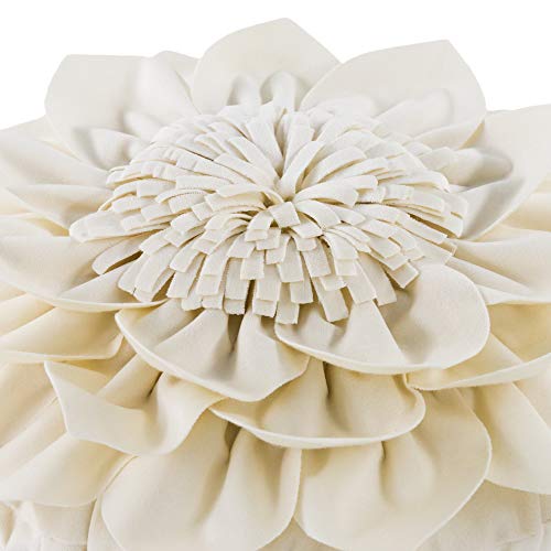 OiseauVoler Decorative Throw Pillow 3D Flower Round Pillow Accent Handmade Cushion with Insert for Couch Bed Home Decor 12 Inch Cream White