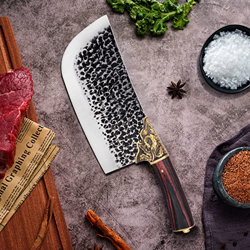 PURPLEBIRD Heavy-Duty Butcher Knife Meat Cleaver Hand Forged Bone Chopping Knife Ultra Sharp Kitchen Knife for with Gift Box