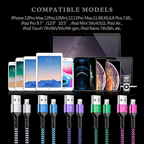 [3/6/10FT-5Pack] iPhone Charger Apple Certified Lighting Charge Cords Phone Power Data Cable Nylon Braided Fast Charging Wire for iPhone 13 12 Pro Max Mini 11 XR XS X 10 8 7 6s 6 Plus SE 2020, iPad