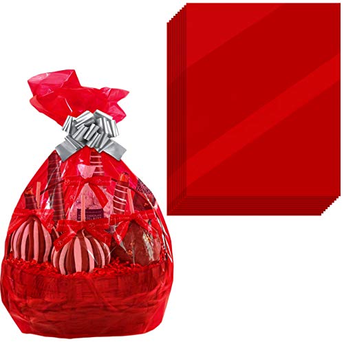 AnapoliZ Red Translucent Cellophane Wrap Bags | (10 Pcs) X-Large 24β inch X 30β inch | 2.5 Mil Thick Red Translucent Cello Bags | Gifts, Baskets, Wrapping, Arts & Crafts, Treats, | Premium Quality